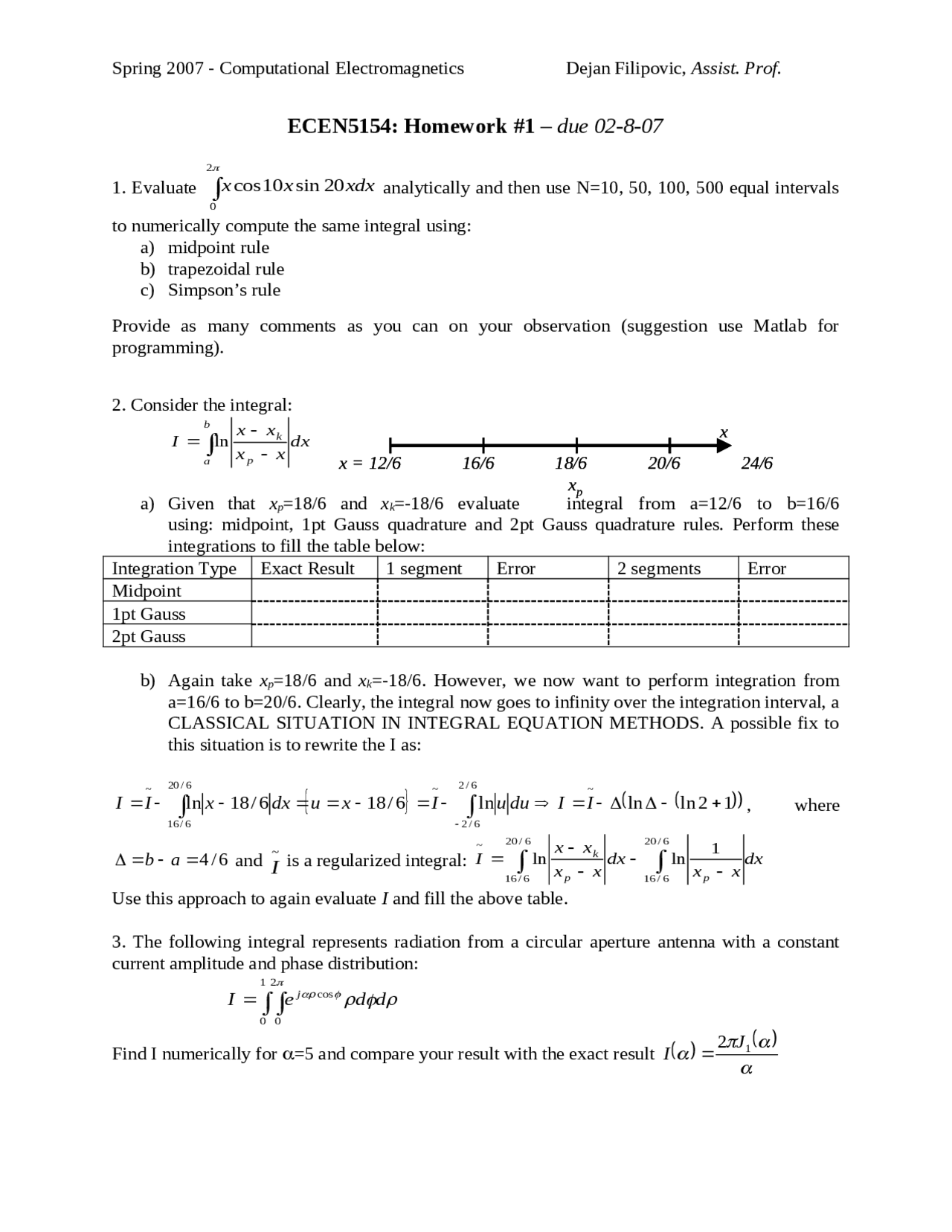 Homework 1 Questions for Computational Electromagnetics - Spring 2007 | ECEN 5154 | Assignments ...