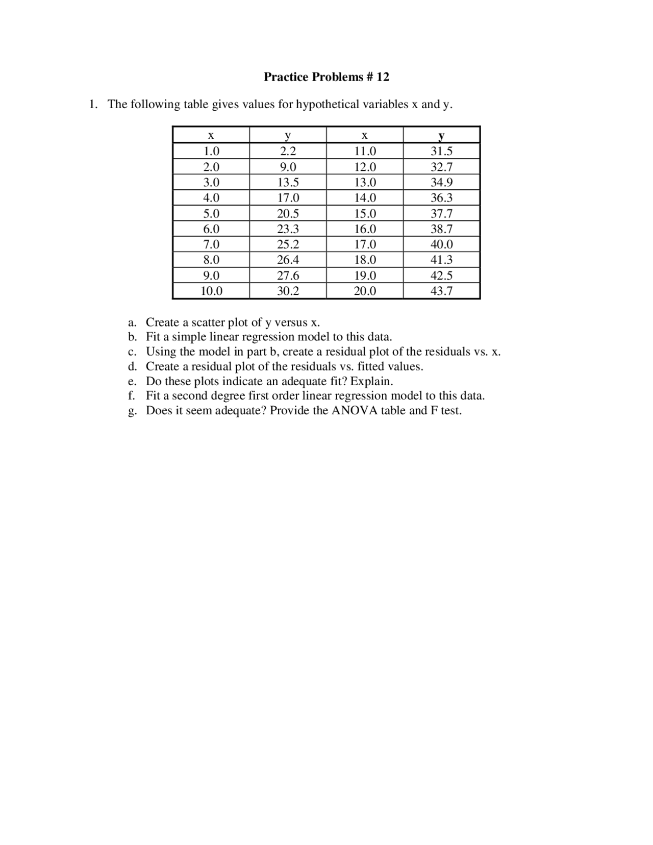 Practice Problems On Hypothetical Variables Assignment 12 Stat 541 Docsity