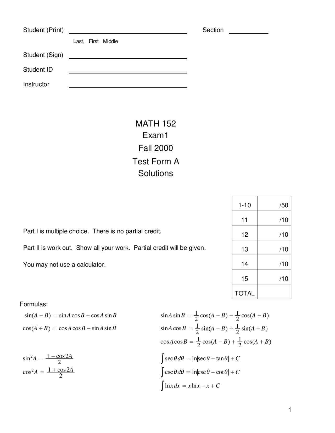 15 Solved Problems On The Trigonometric Substitution Exam 1 Math