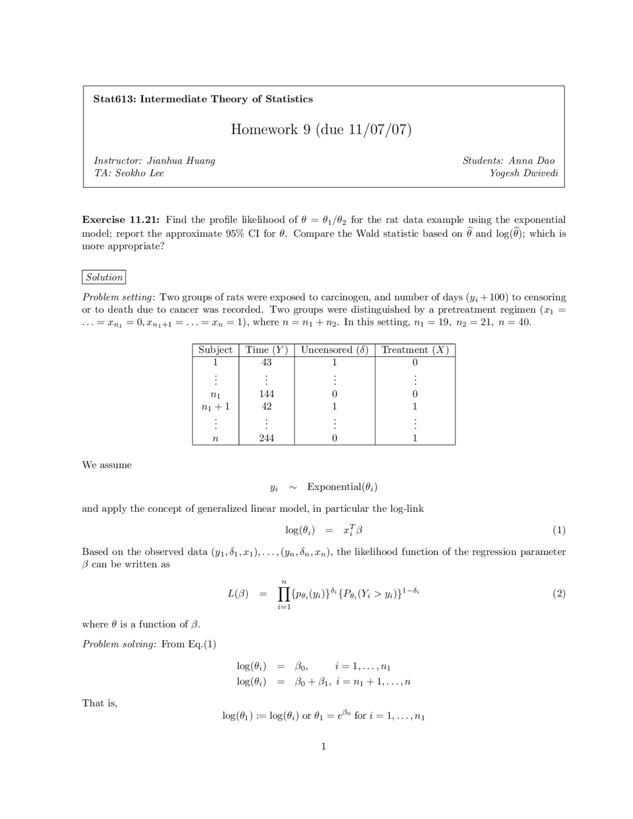 Homework 9 Solutions Statistical Methodology I Stat 613 Docsity