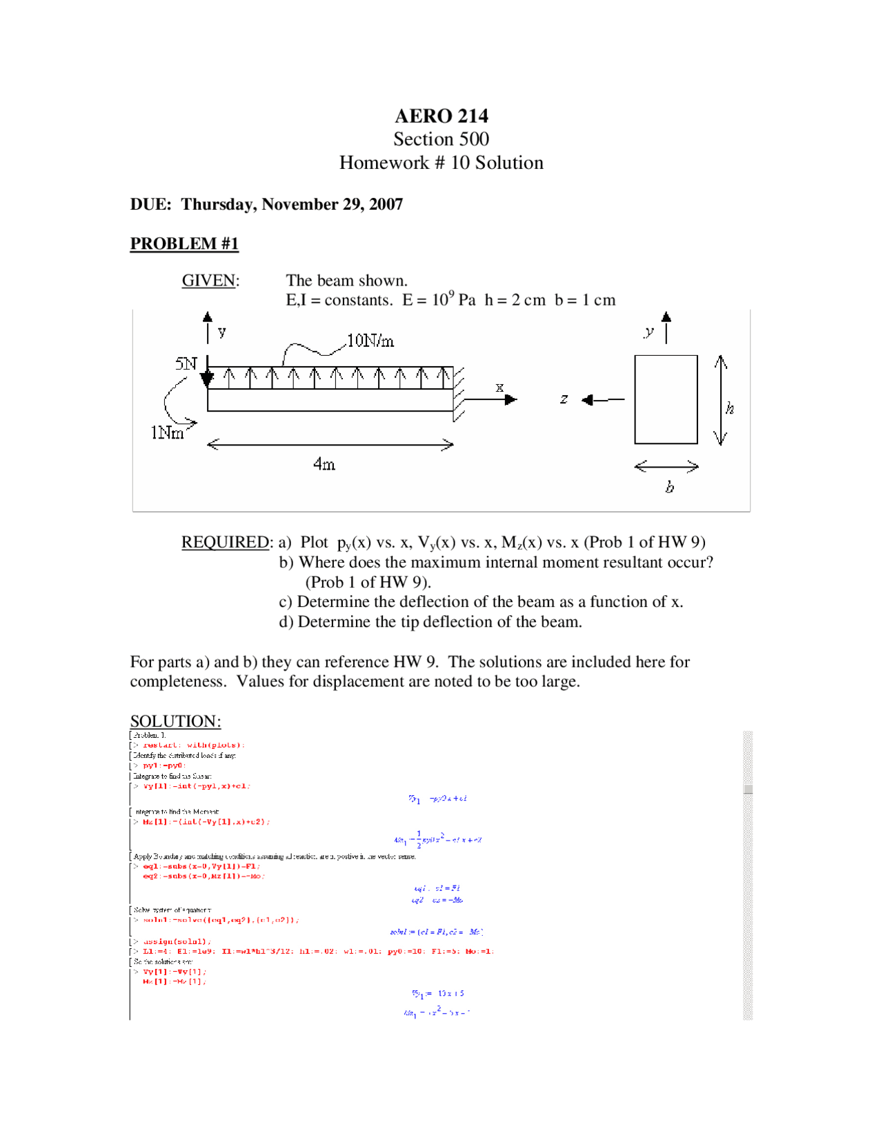 3 Solved Problems on the Aerospace Mechanics of Metals - Assignment 10 | AERO 214 - Docsity