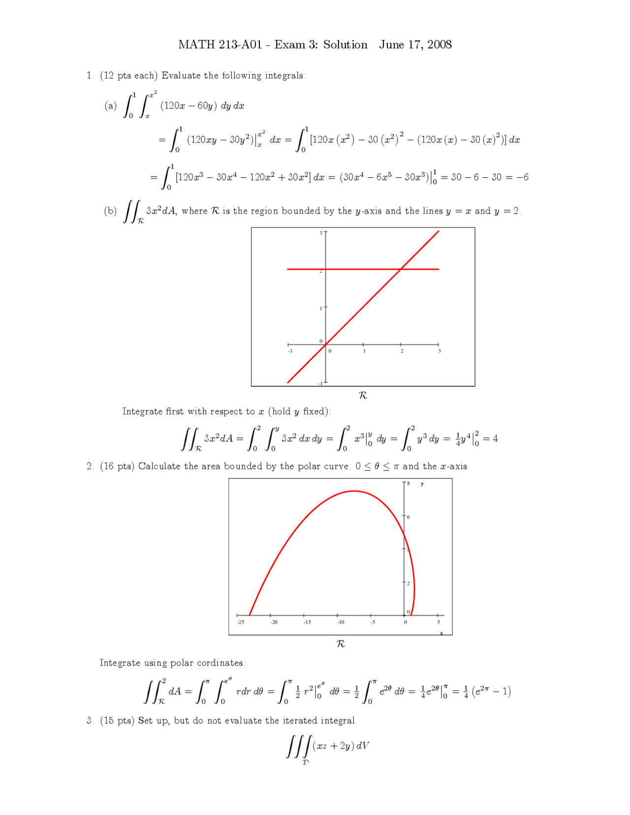 6 Solved Questions To Evaluate The Integrals Test 3 Math 213 Docsity