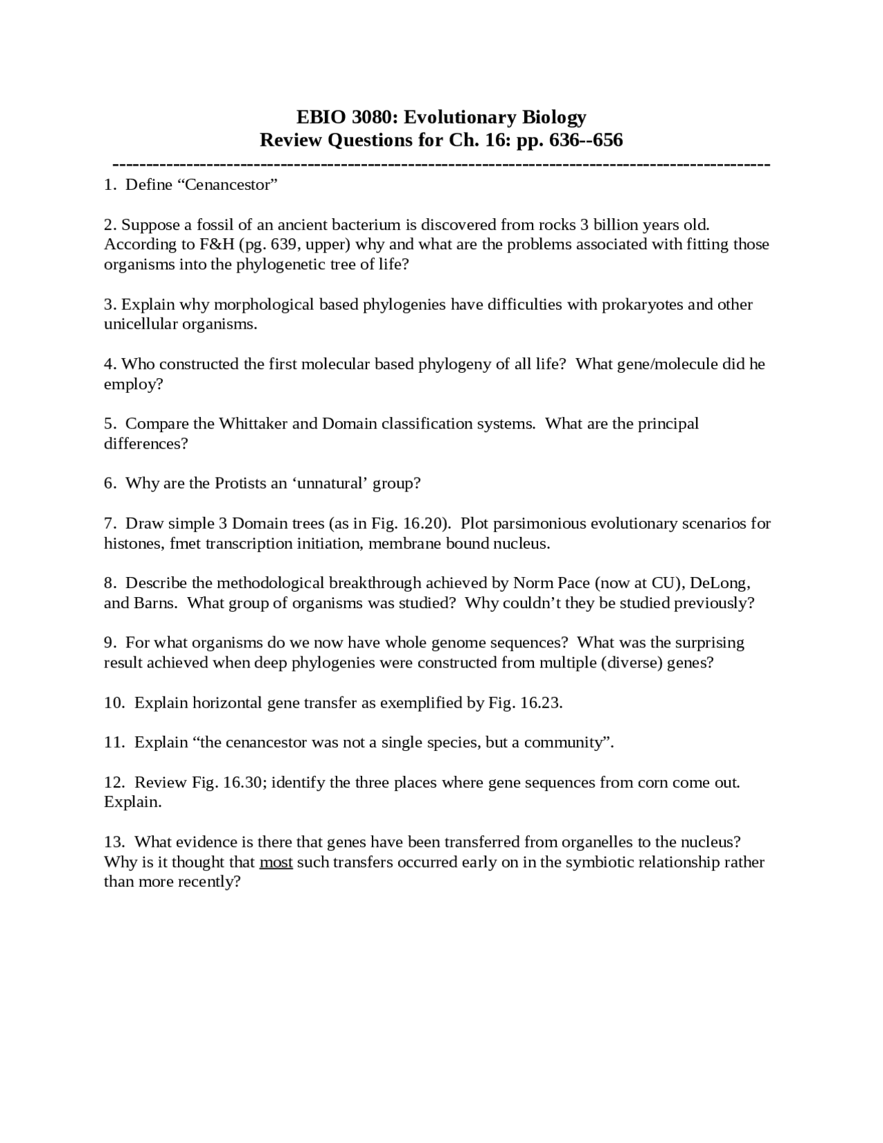 Review Questions for Chapter 16 of EBIO 3080: Evolutionary Biology ...