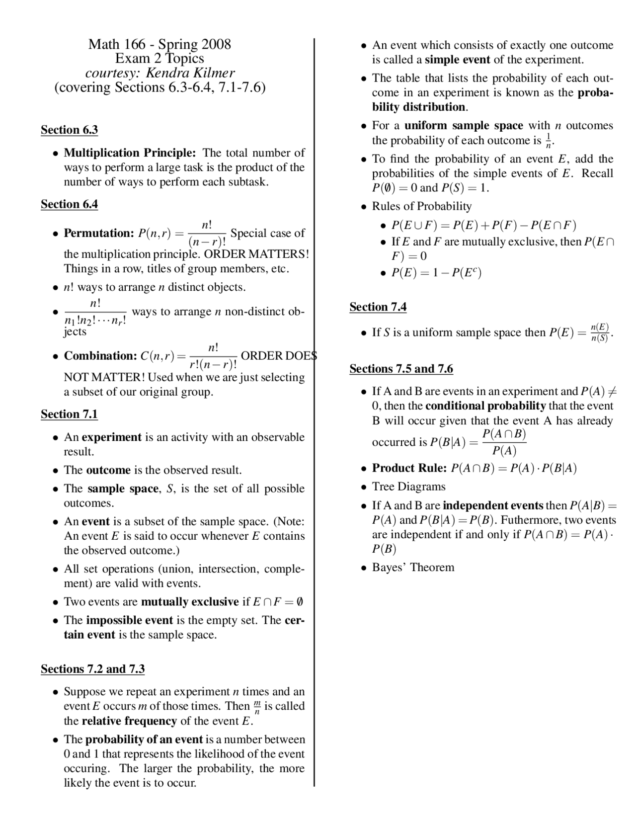 Exam 2 Topics Topics In Contemporary Mathematics Ii Math 166 Docsity