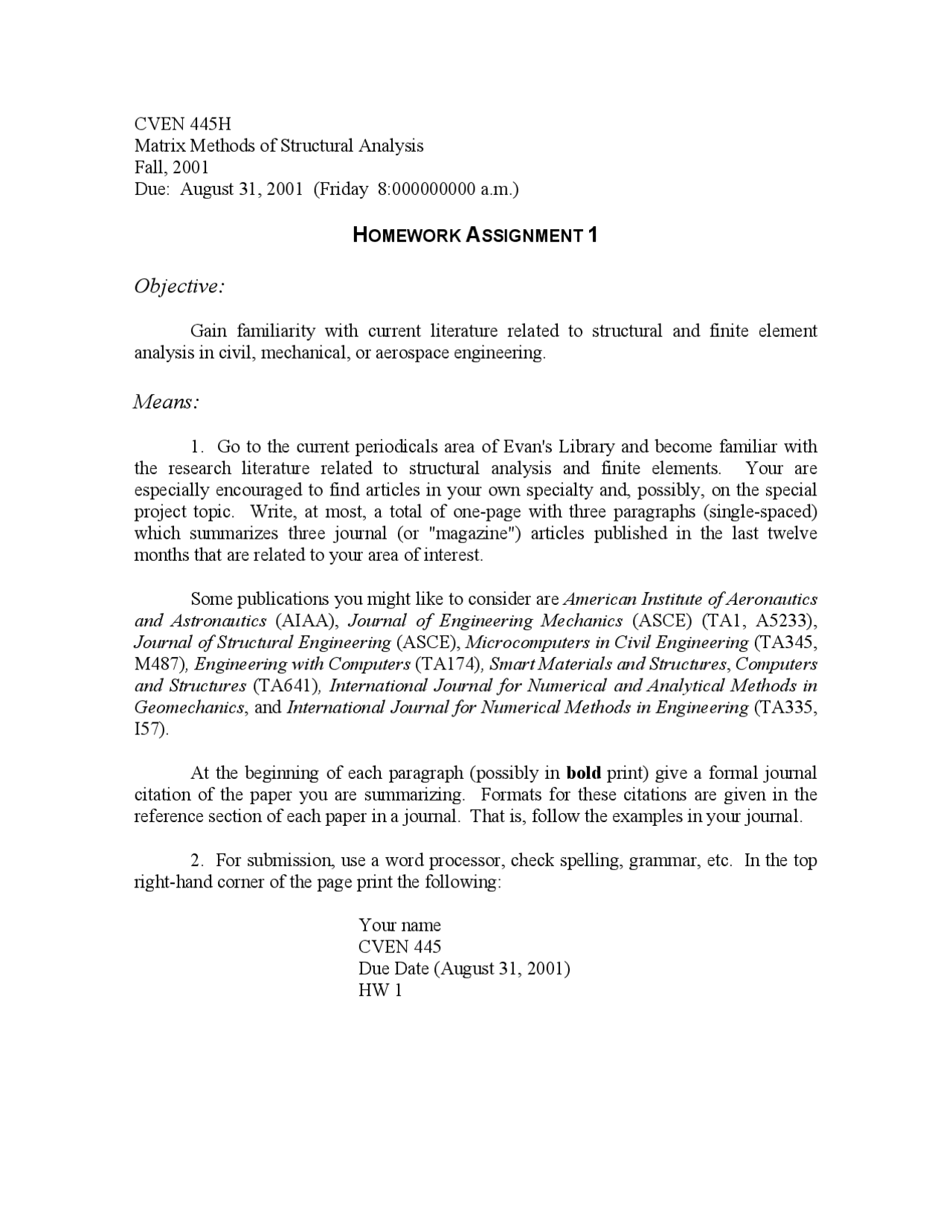 Matrix Methods Of Structural Analysis Assignment 1 Cven 445 Docsity