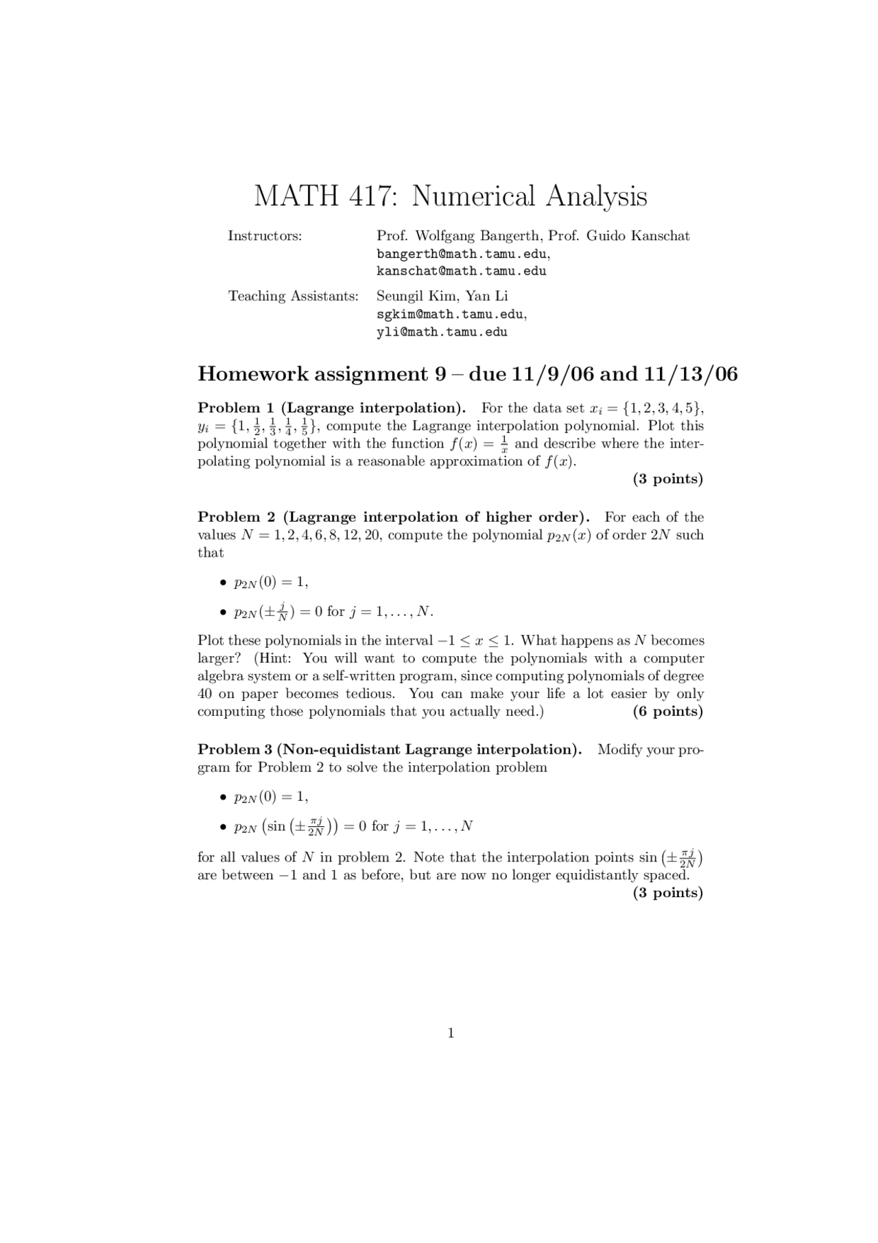 Assignment 9 Problems Numerical Methods Math 417 Docsity