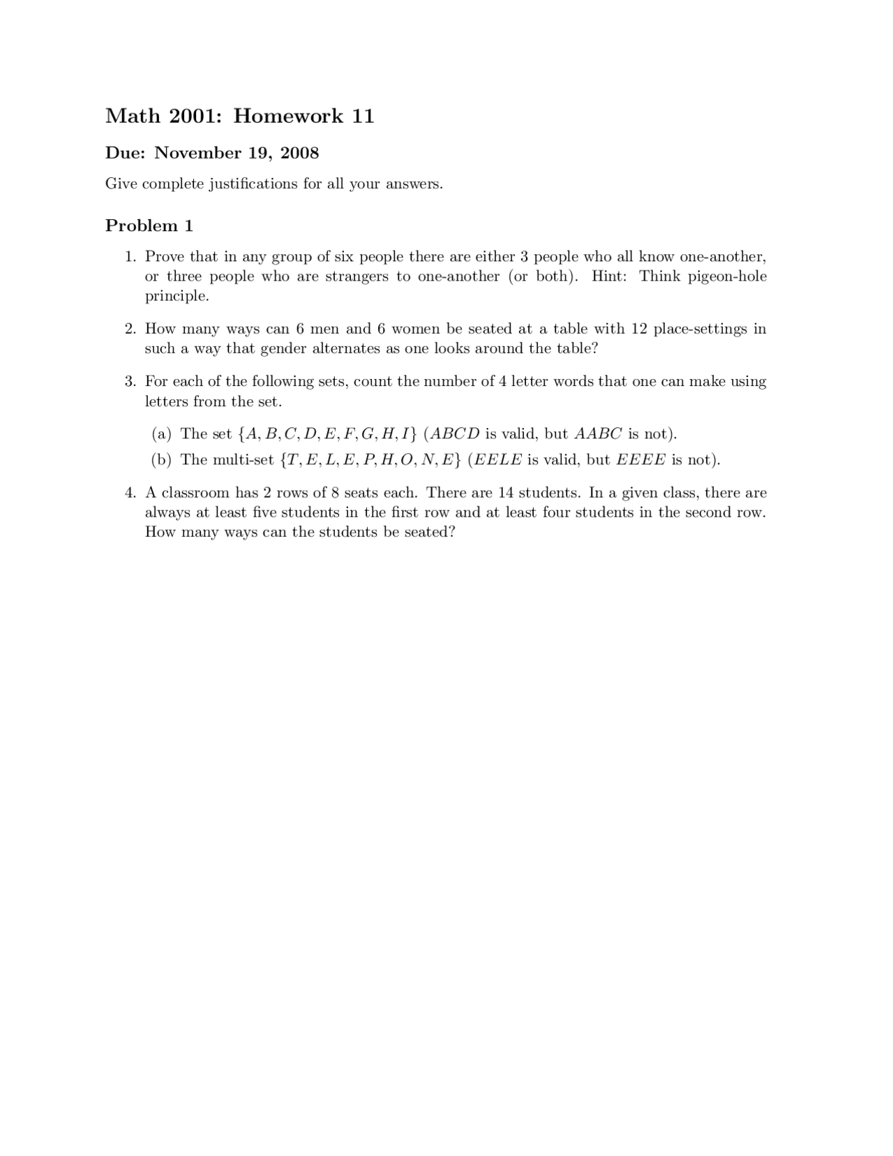 Homework 11 Introduction To Discrete Mathematics Fall 2008 Math 2001 Docsity