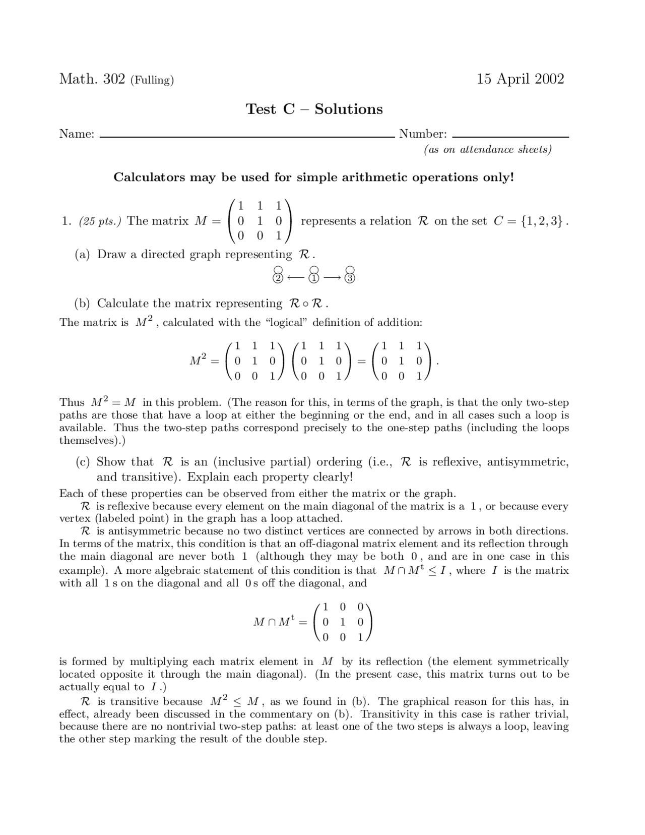5 Questions With Solution Of Discrete Mathematics Exam Math 302