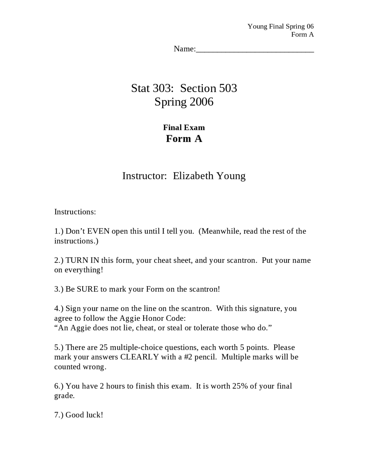 Solved 25 Multiple Choice Questions Statistical Methods Final Exam Stat 303 Docsity