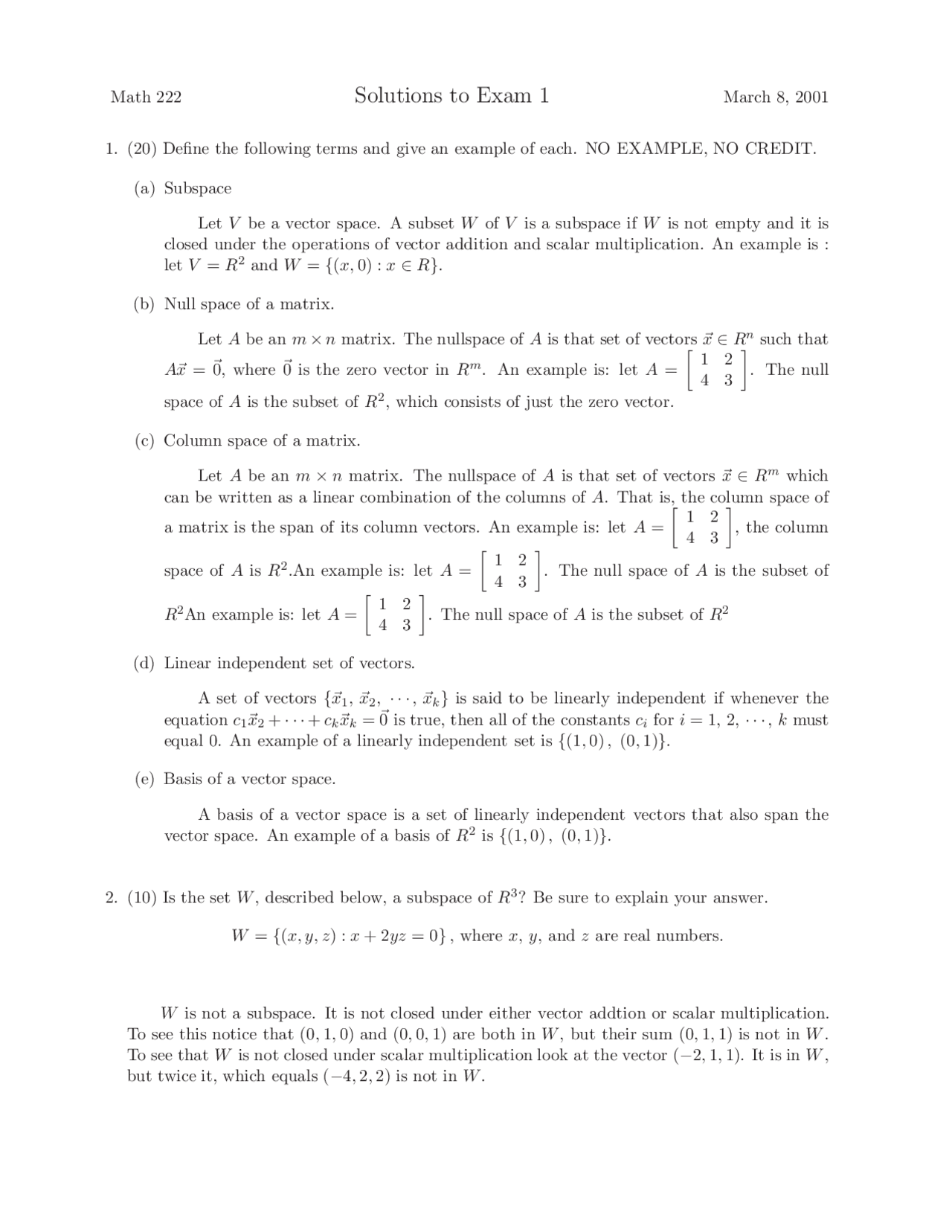 5 Questions With Solution Of Mathematics And Statistics Exam 1 Math