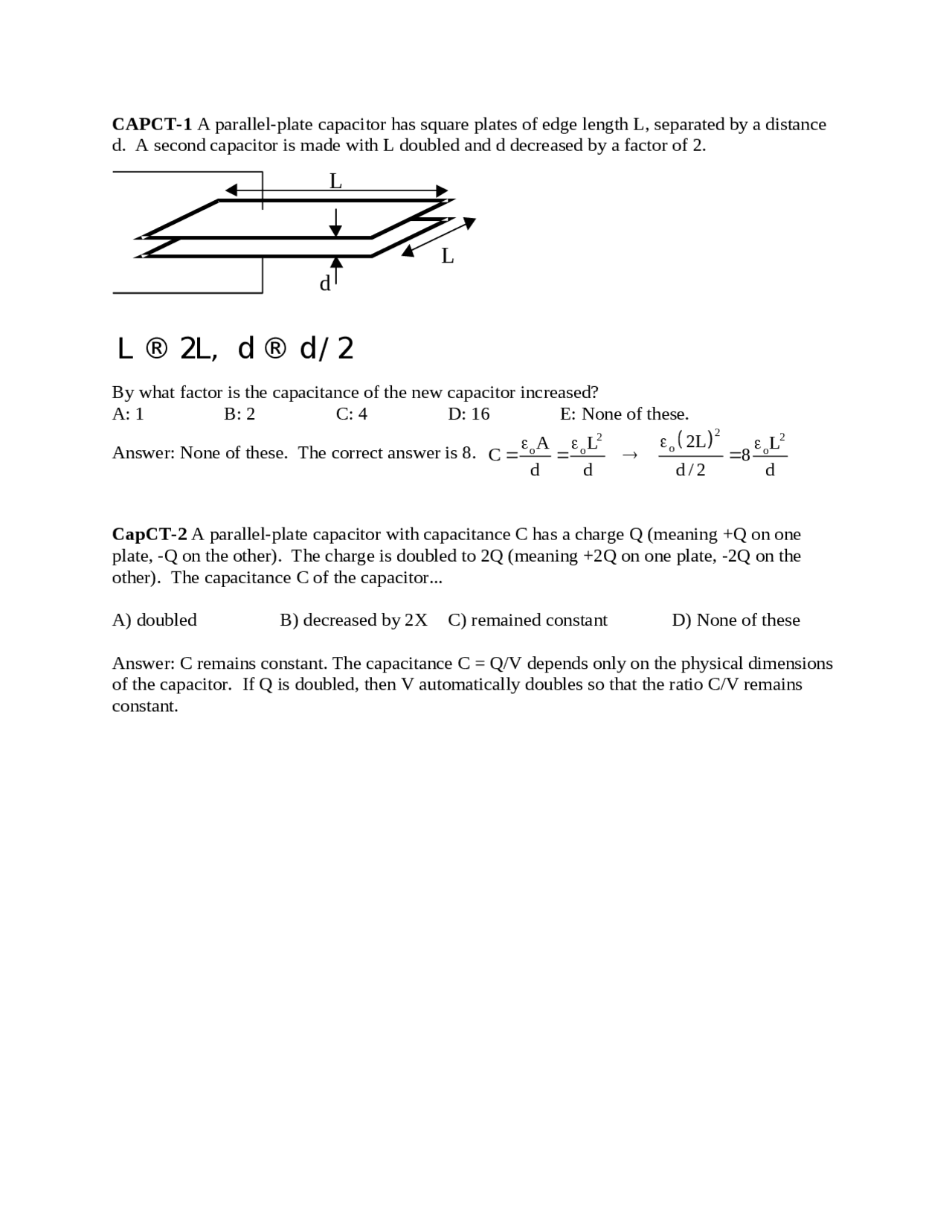 Concept Test On Capacitance In General Physics 2 Phys 1120 Exams