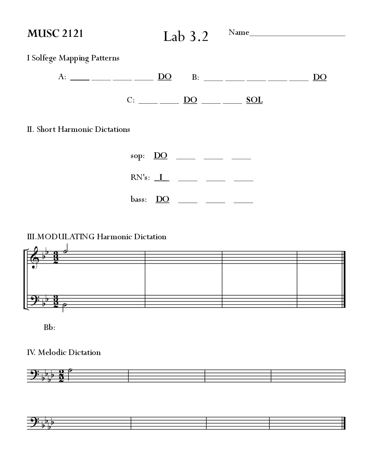 Melodic Dictation, Short Harmonic Dictations - Aural Skills Lab | MUSC ...