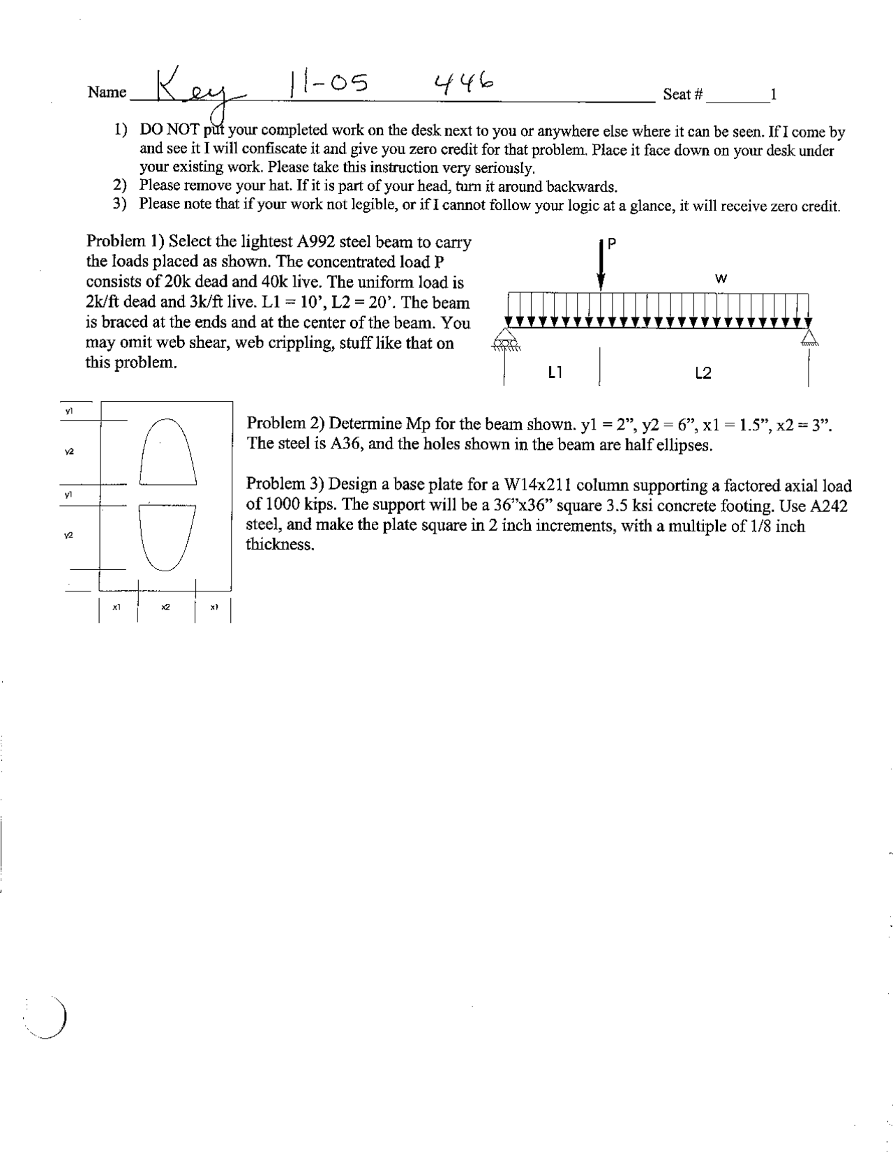 Set 1 With Answer Key Methods Of Steel Structure Design Cven 446