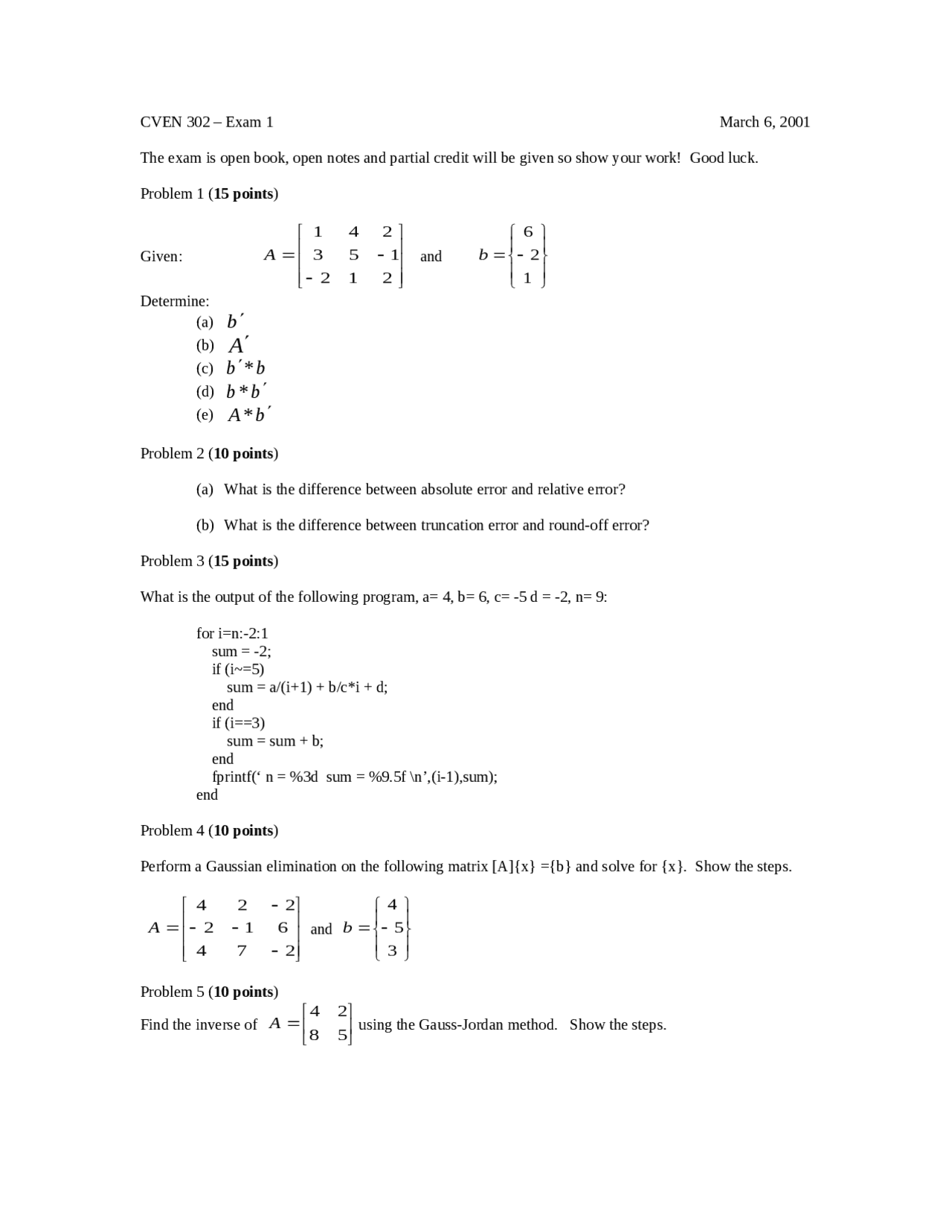 Exam 1 Problems Computer Application In Engineering And Construction