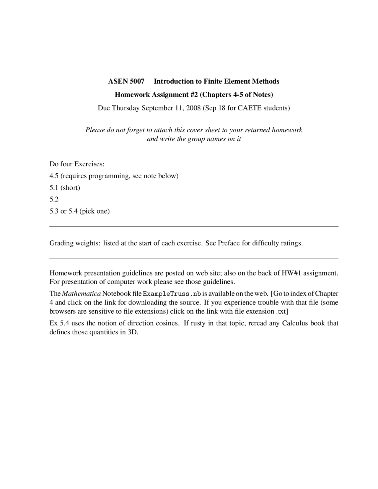 Homework 2 Introduction To Finite Elements Asen 5007 Docsity