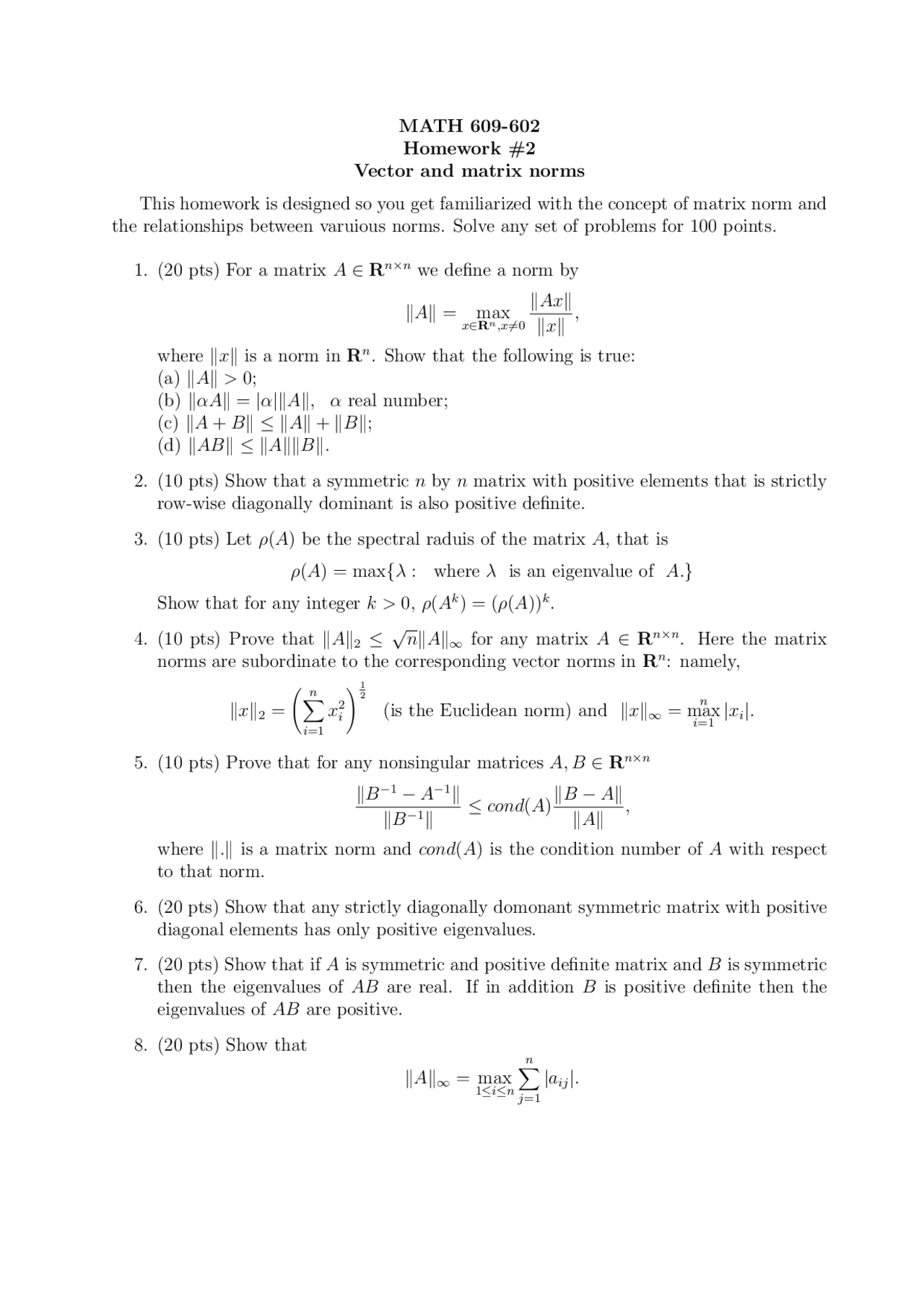Vector And Vector Norms Assignment 2 Numerical Analysis Math 609