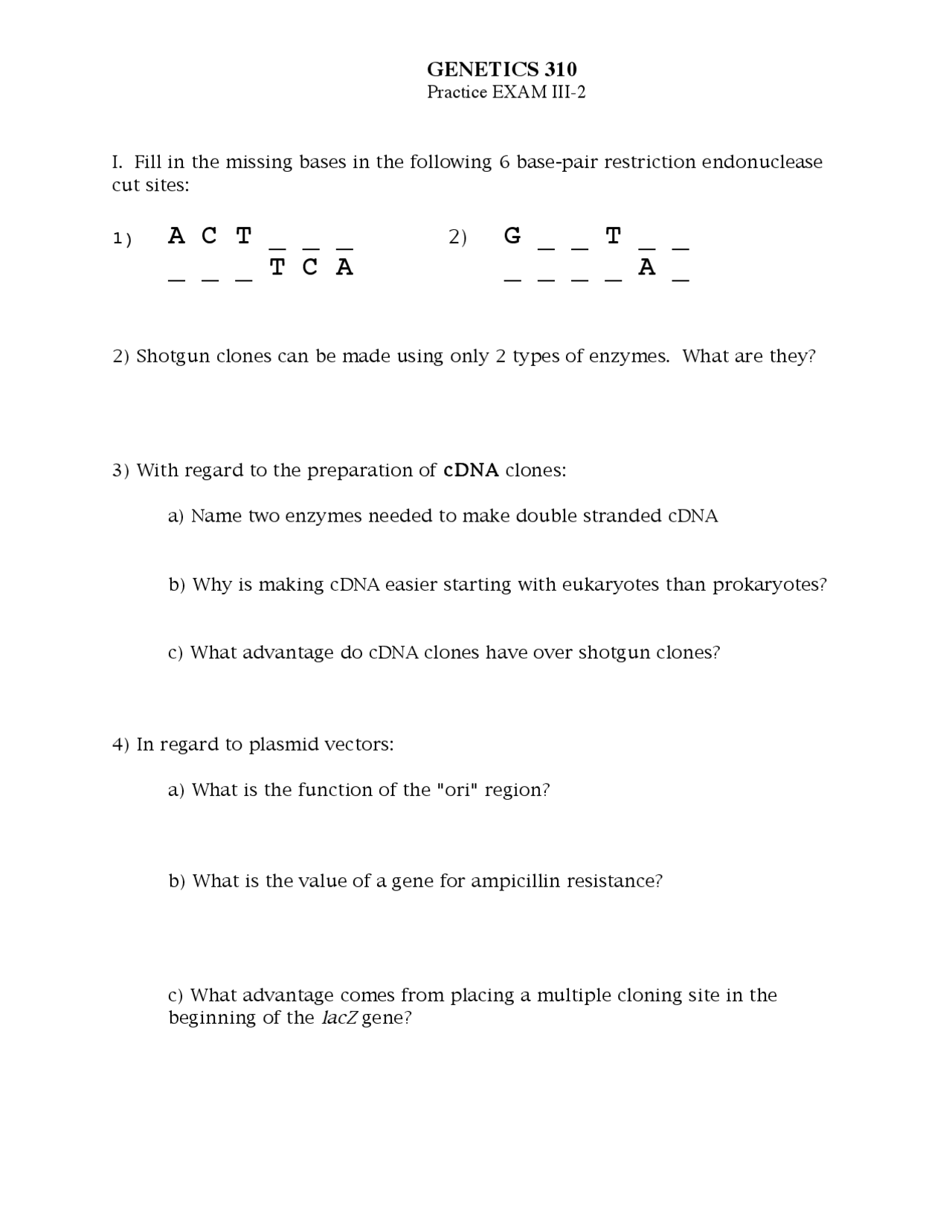Practice Exam 3 Part 2 Of Genetics Principles Of Heredity Gene 310