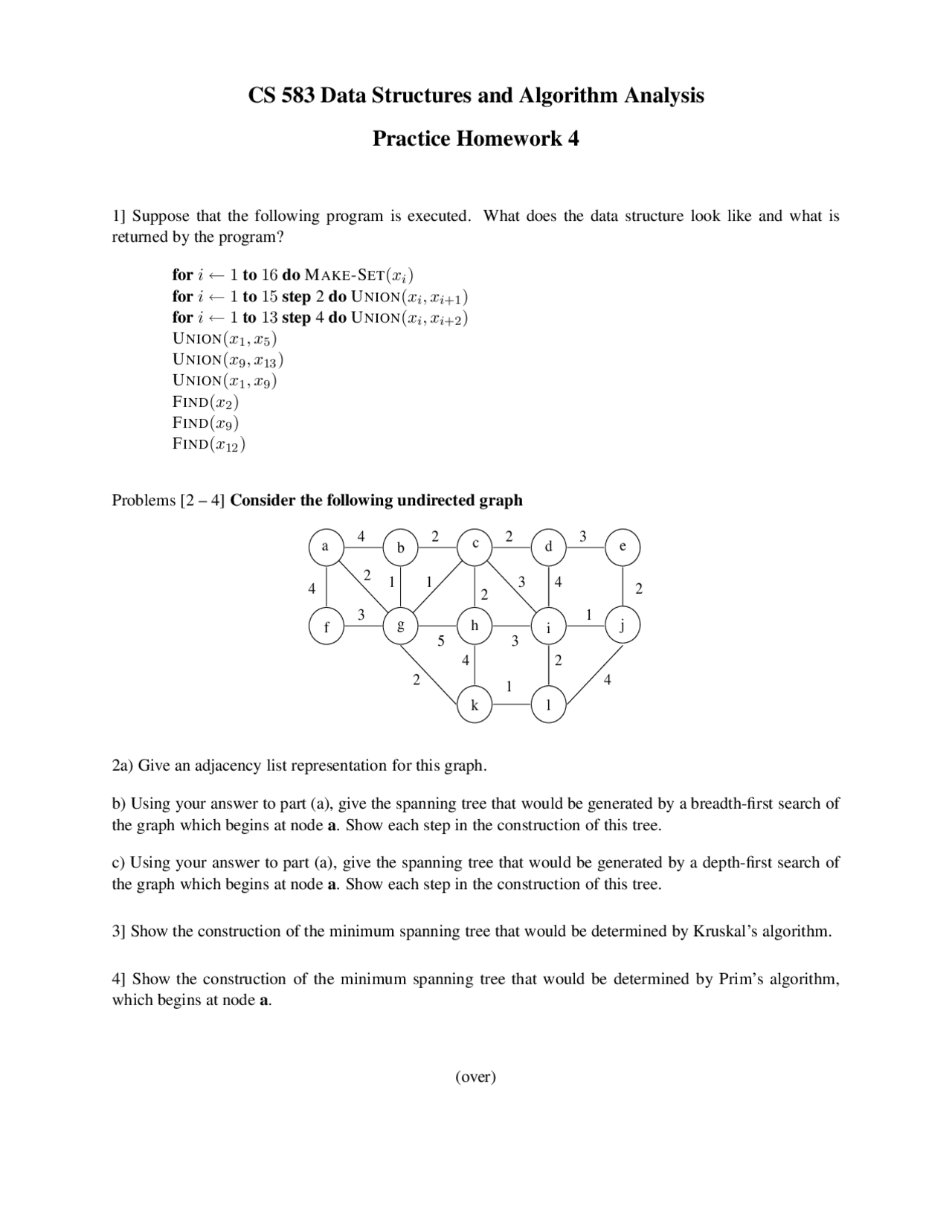 Analysis Of Algorithms I Practice Homework 4 Cs 583 Docsity