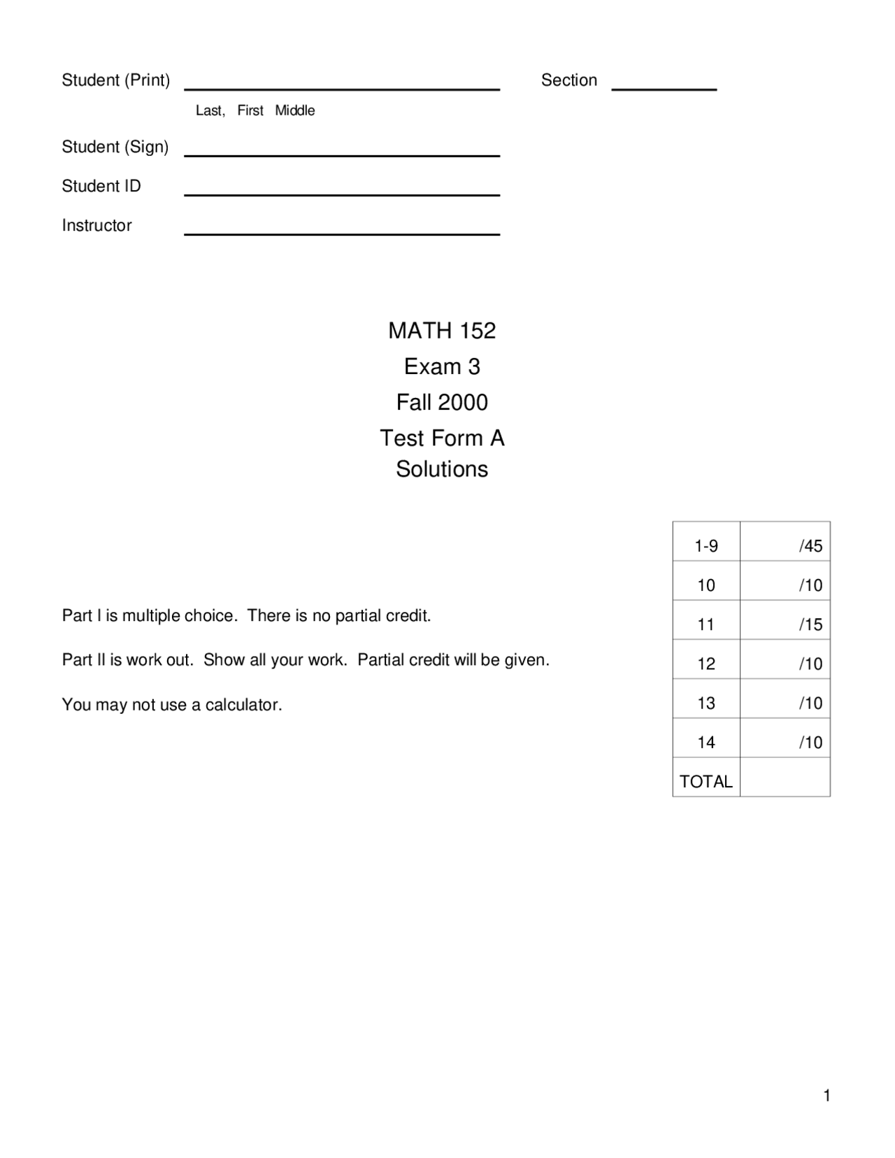 14 Questions With Solution Of Engineering Math Ii Exam 3 Math 152