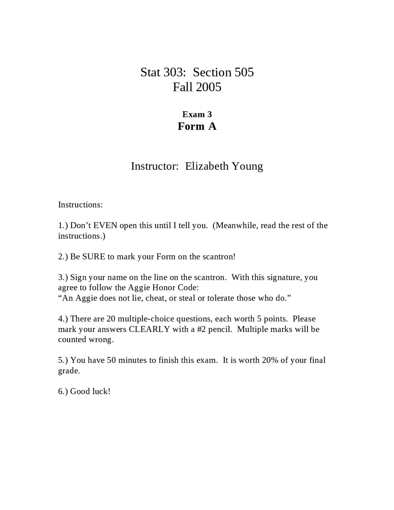 20 Problems Exam 3 Statistical Methods Stat 303 Docsity
