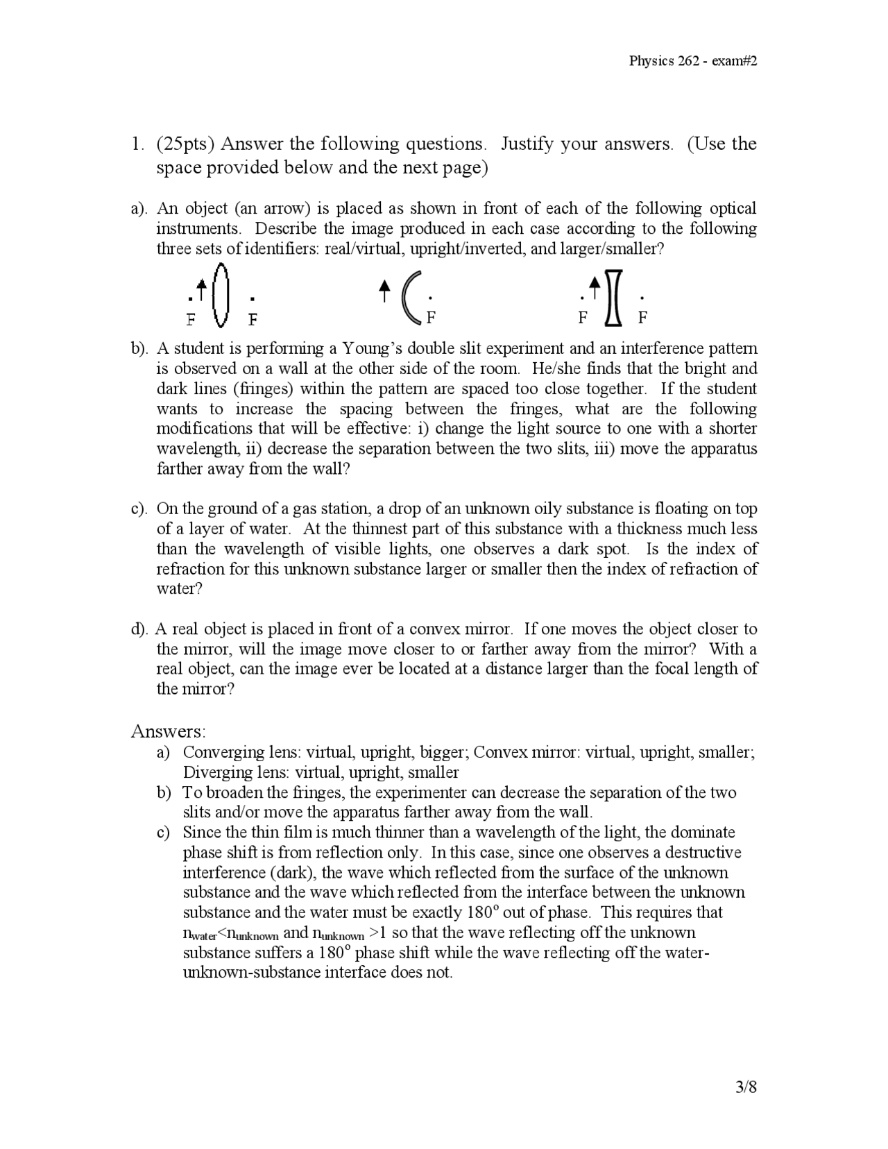 Exam 2 With Answers Recitation For Lecture Phys 262 Docsity