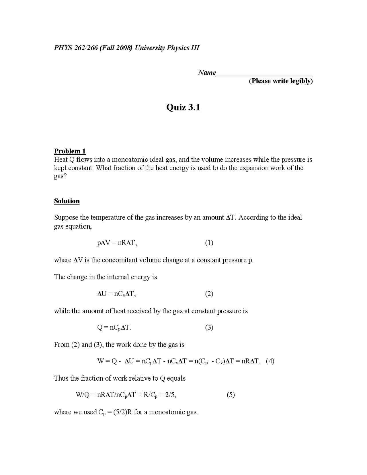 Quiz 3 Problems With Solution University Physics Iii Phys 262 Docsity