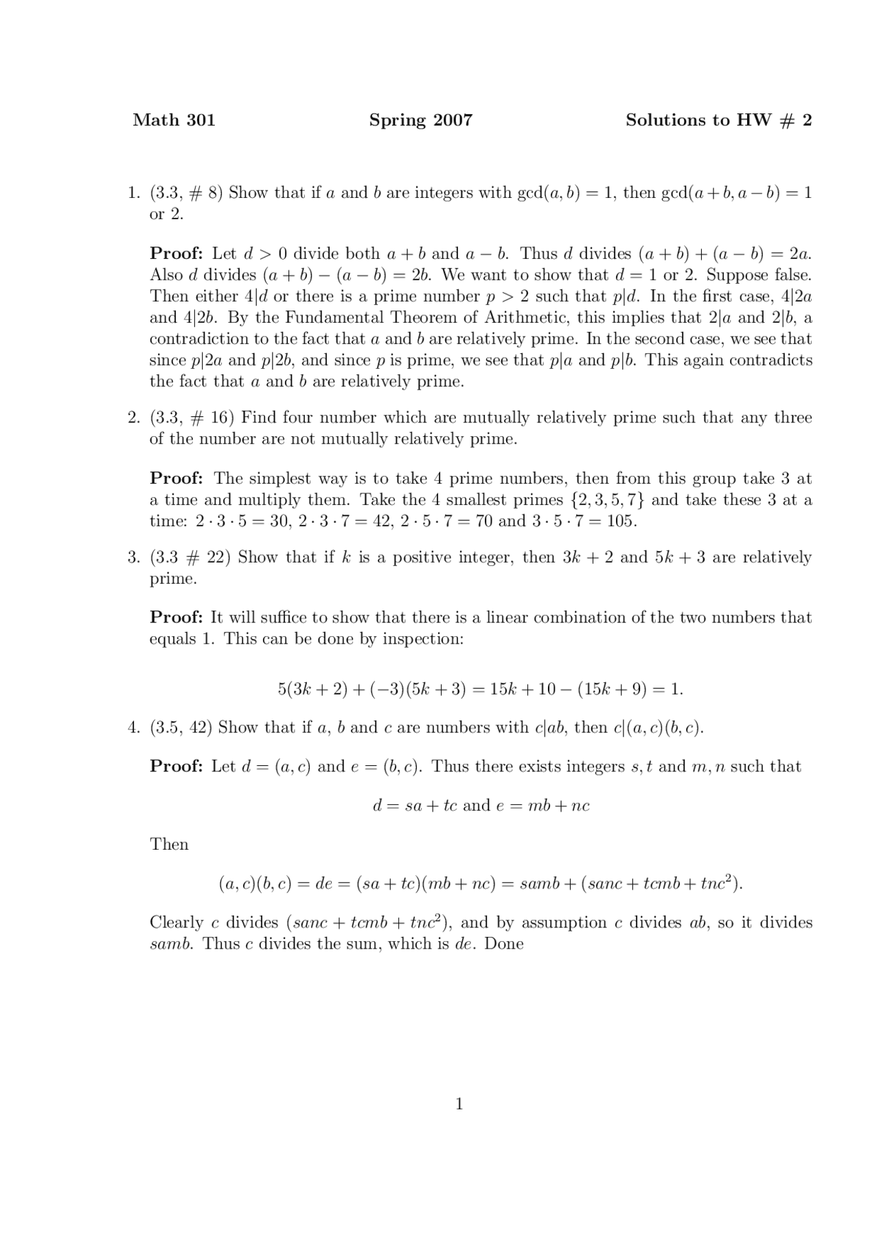 4 Questions On Number Theory With Proof Assignment Math 301 Docsity