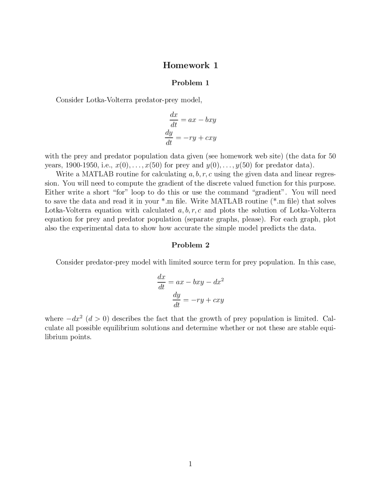 2 Solved Problems on the Predators Prey Model - Homework 1 | MATH 647 ...