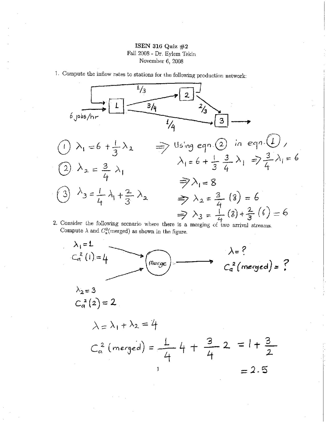 Quiz 2 With Solutions Production Systems Operations Isen 316 Docsity