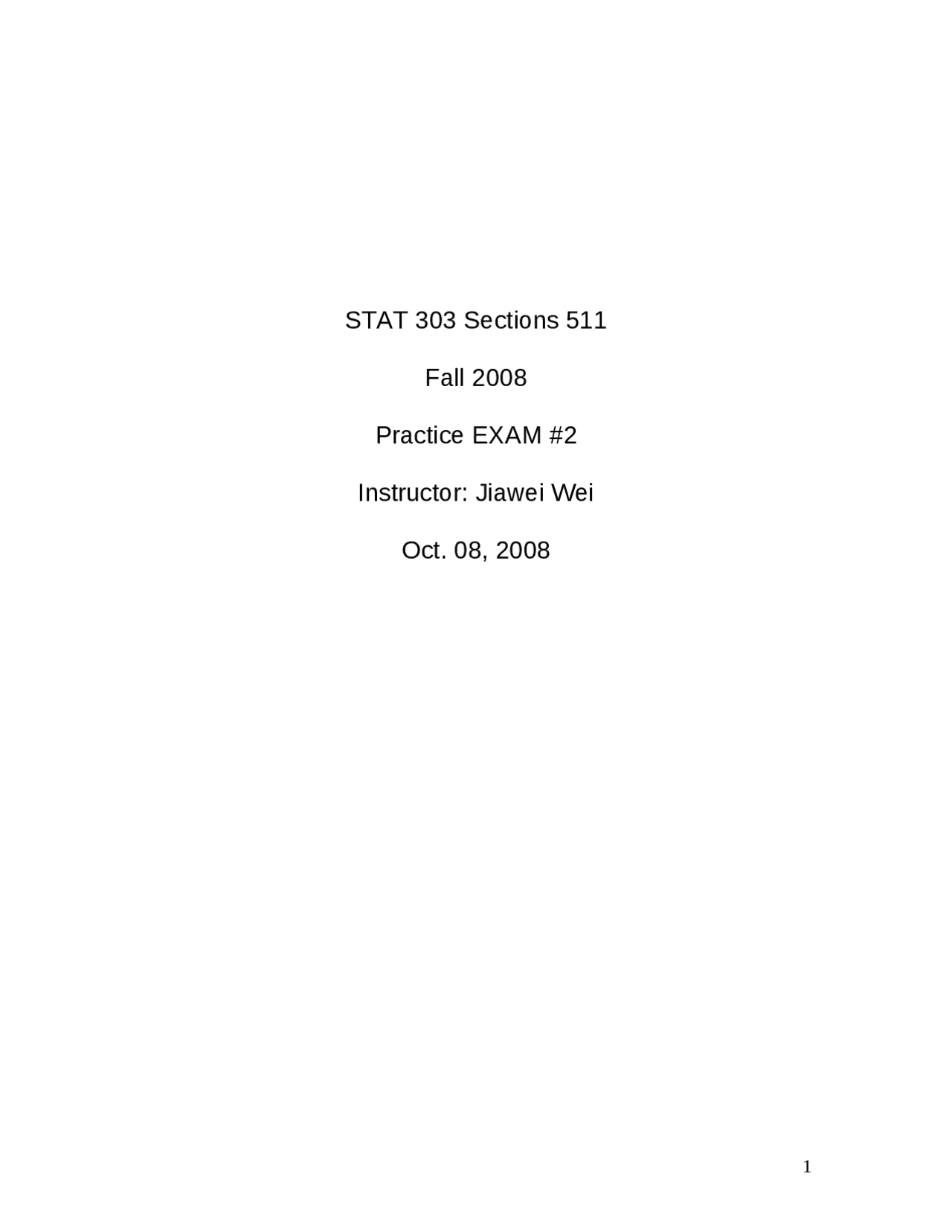 20 Multiple Choice Questions Statistical Methods Exam 2 Stat 303 Docsity