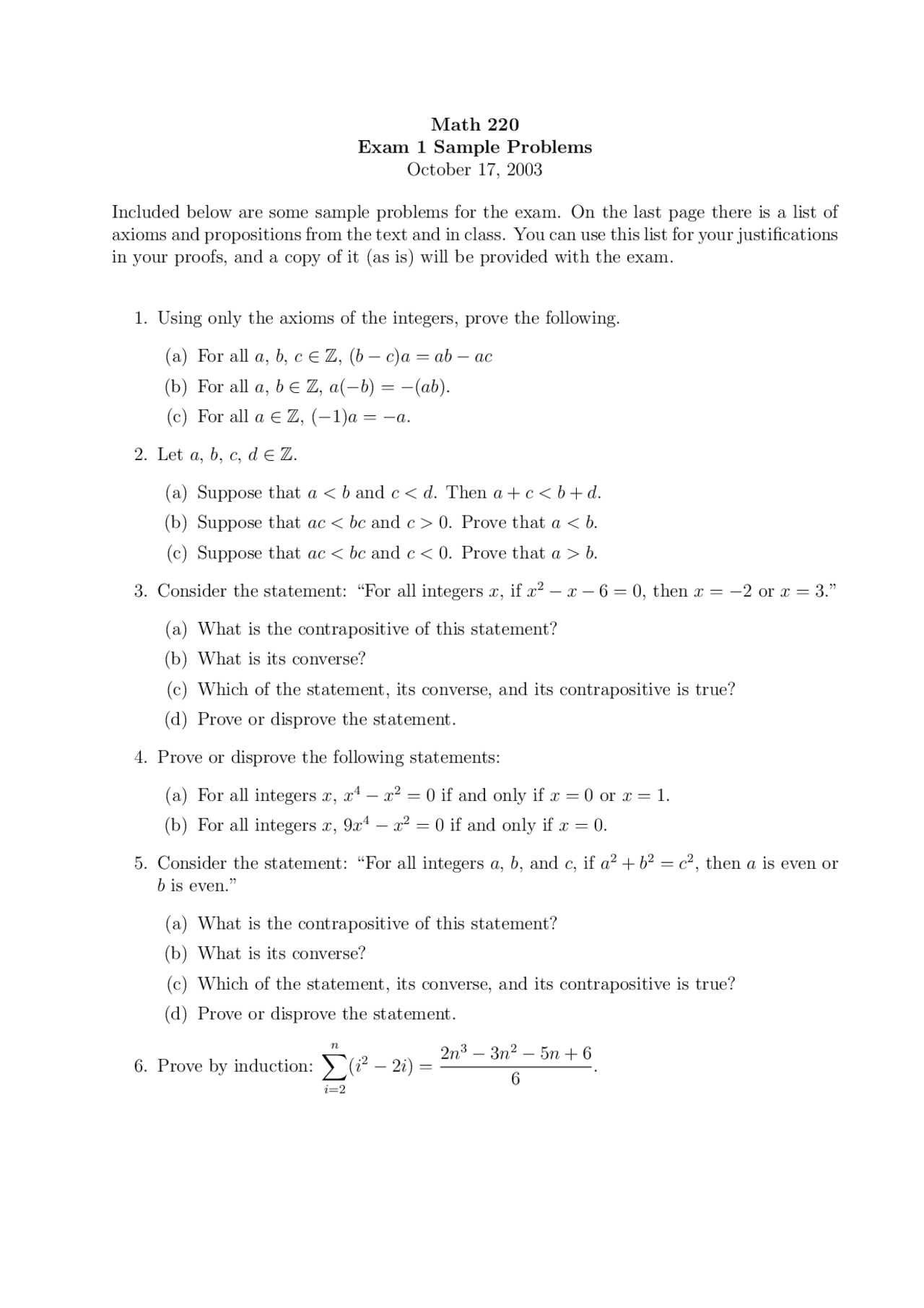 10 Questions Of Foundations Of Math Exam 1 Math 220 Docsity