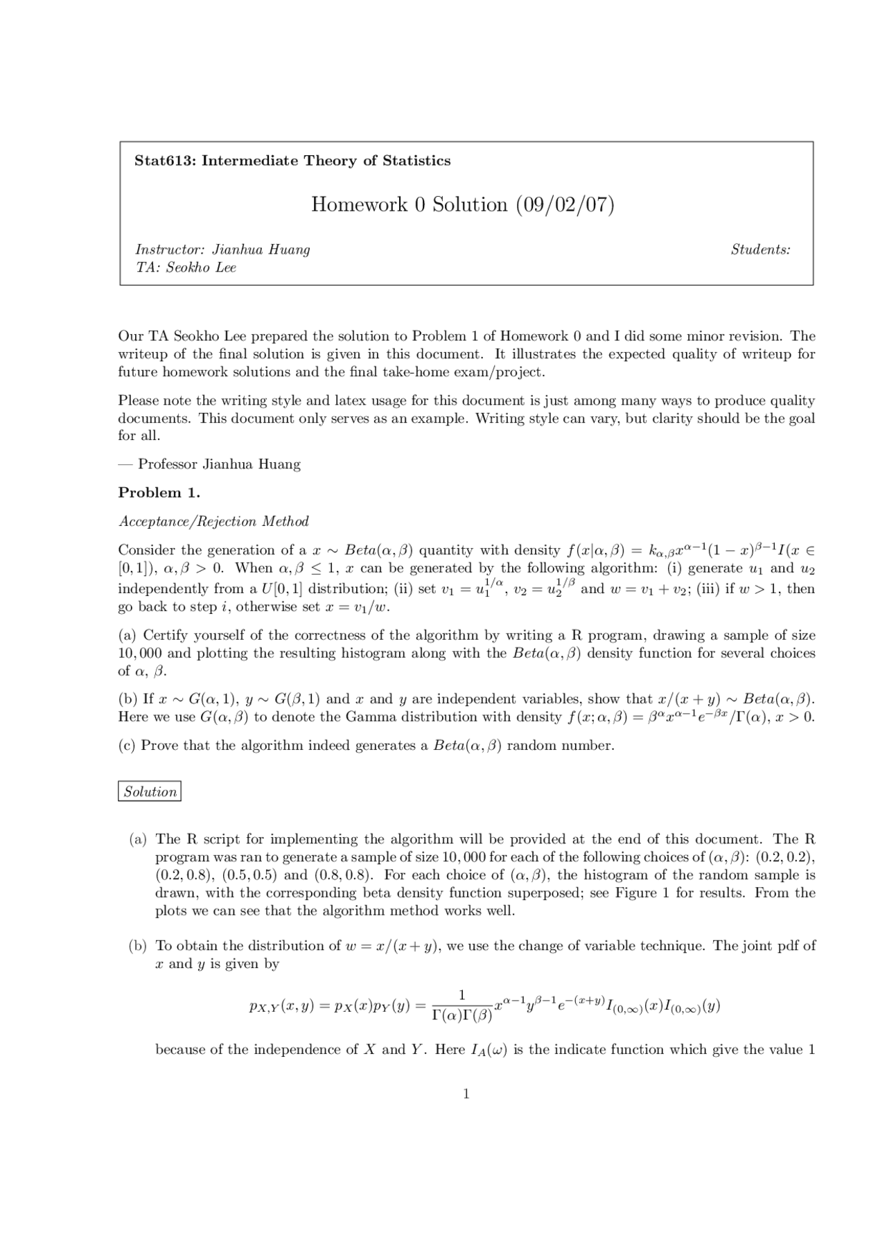 Solved Questions For Homework Statistical Methodology I Stat 613 Docsity