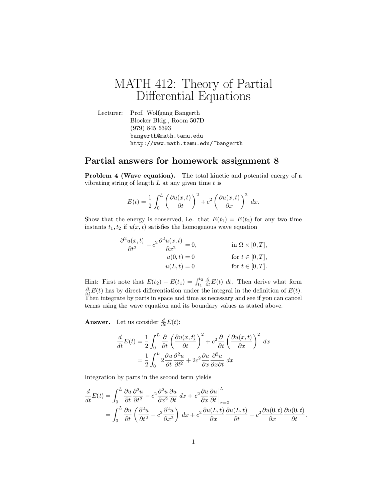 Solutions To Homework 8 Theory Of Partial Differential Equations