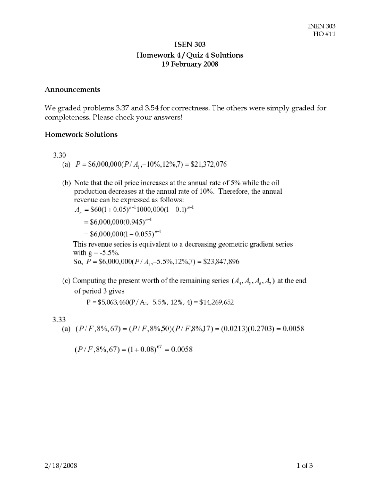 Homework 4 With Solution Engineering Economics Analysis Isen 303