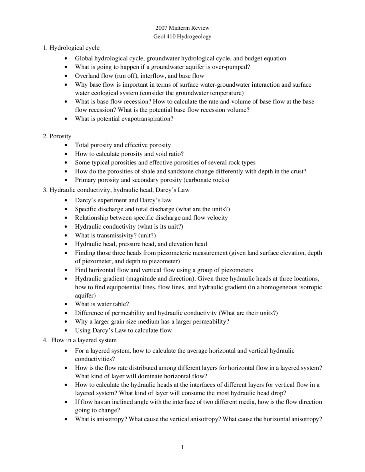 Midterm Review Hydrological Cycle Hydrogeology Geol 410 Docsity