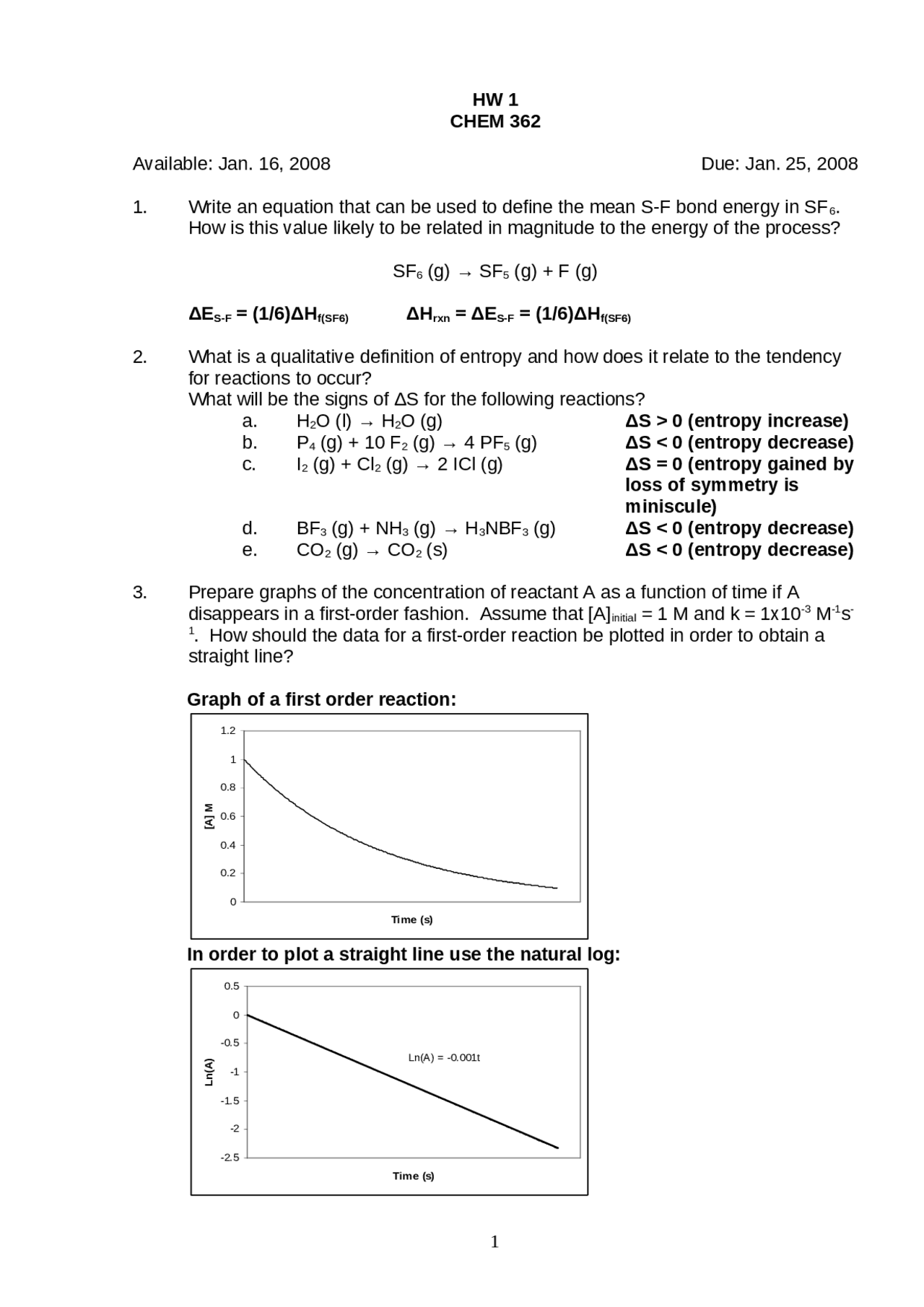 Assignment 1 Inorganic Chemistry Chem 362 Docsity
