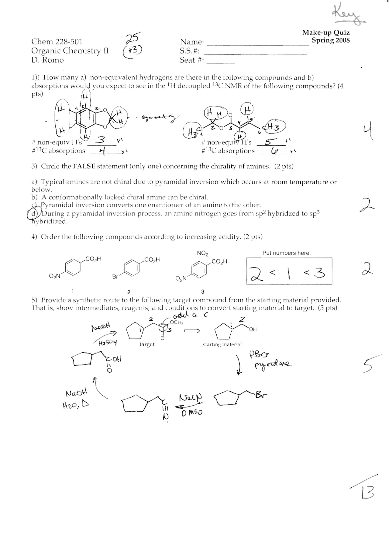 Organic Chemistry II Quiz - Spring 2008 - Chem 228-501 - Prof. Daniel ...