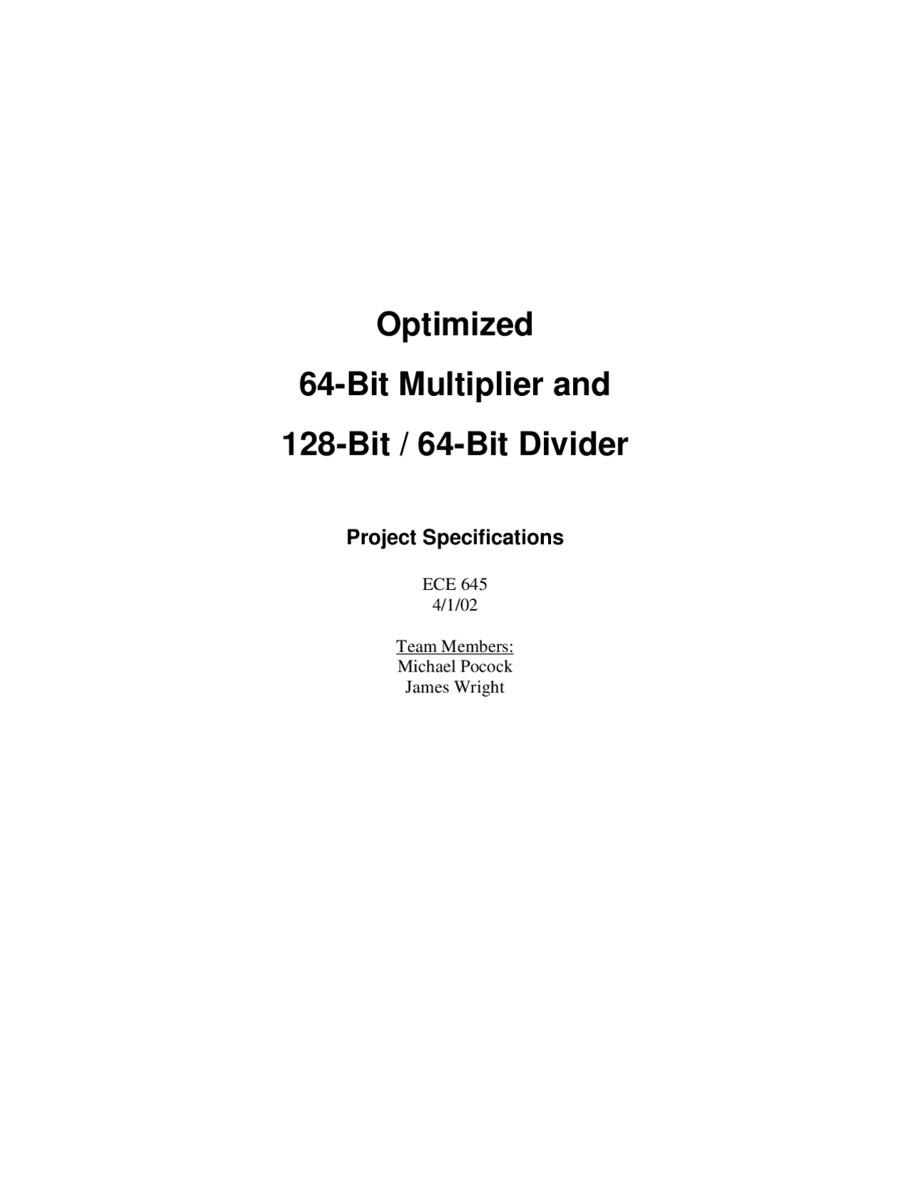 Optimized 64-Bit Multiplier and 128-Bit / 64-Bit Divider Project ...