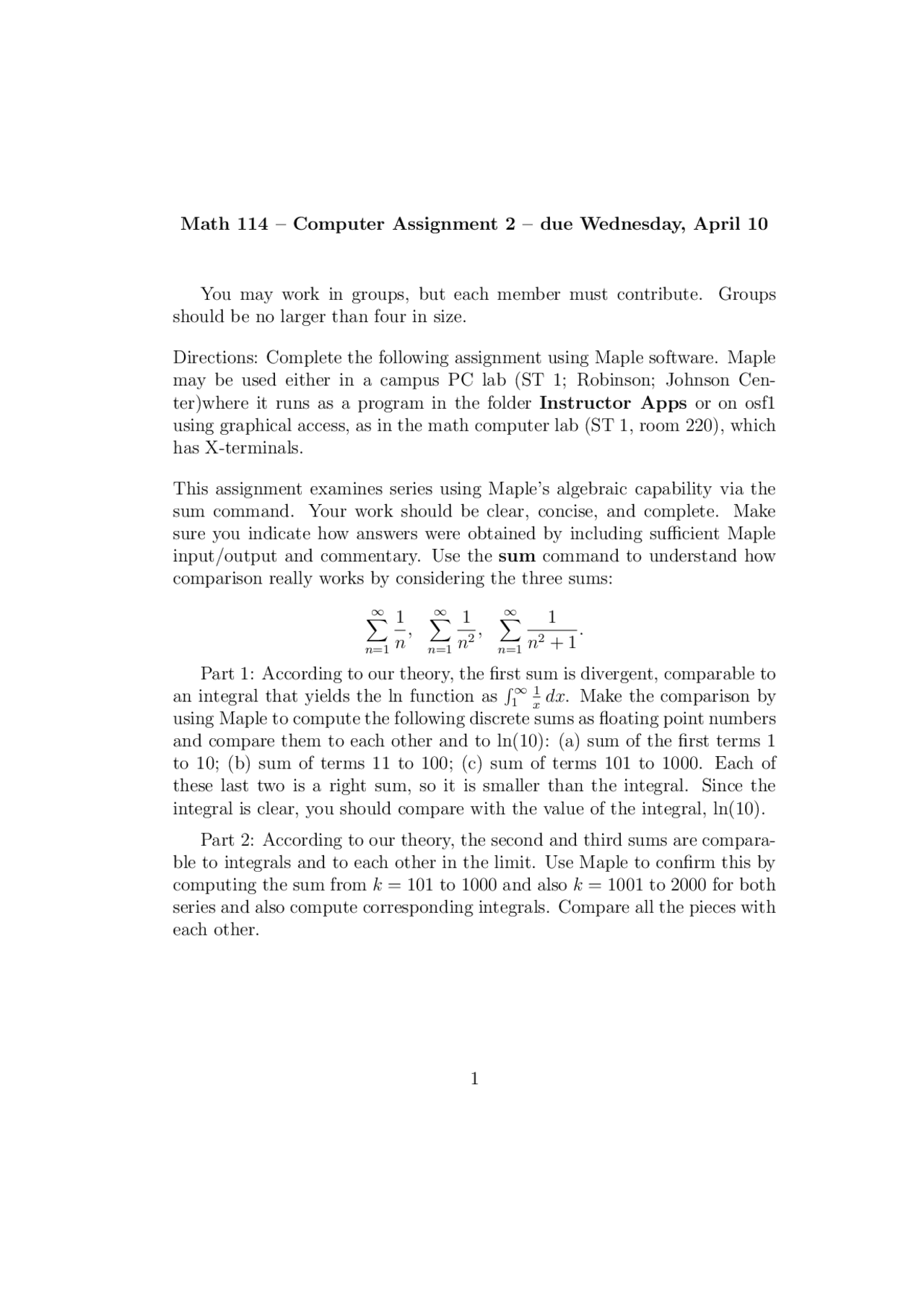 Computer Assignment 2 - April 10 | MATH 114 | Assignments Analytical ...