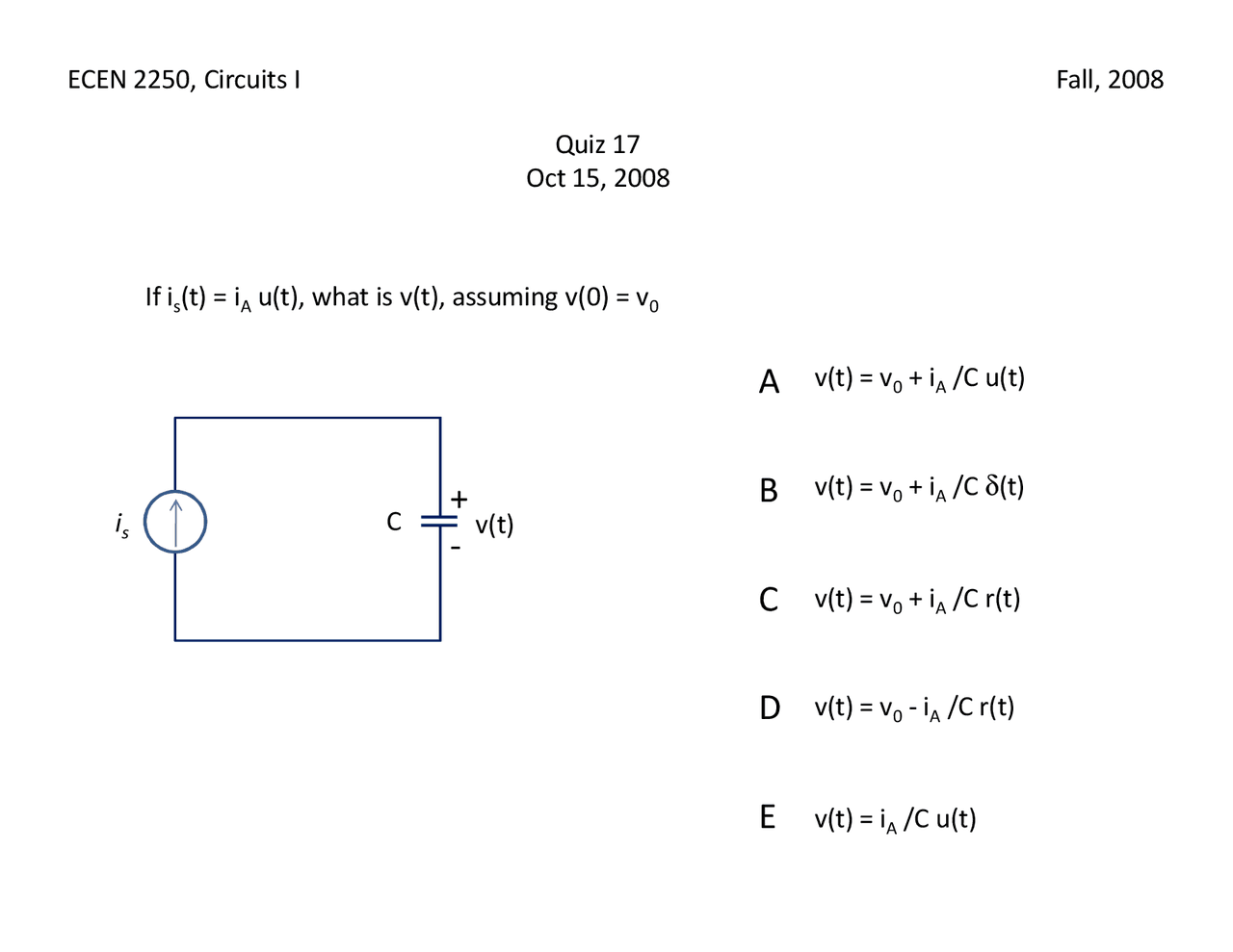 Quiz 17 For Introduction To Circuits And Electronics Ecen 2250 Docsity