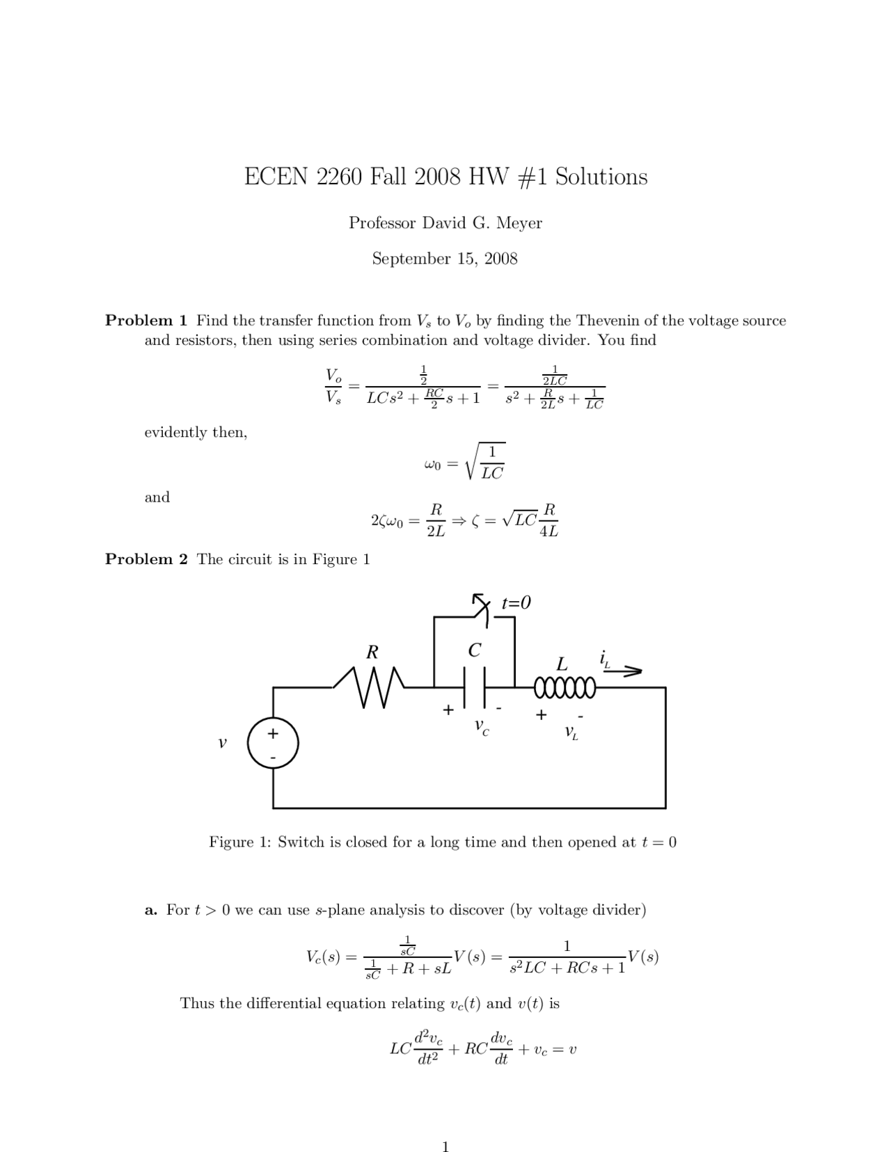 Homework 1 with Resolution - Circuits as Systems | ECEN 2260 - Docsity
