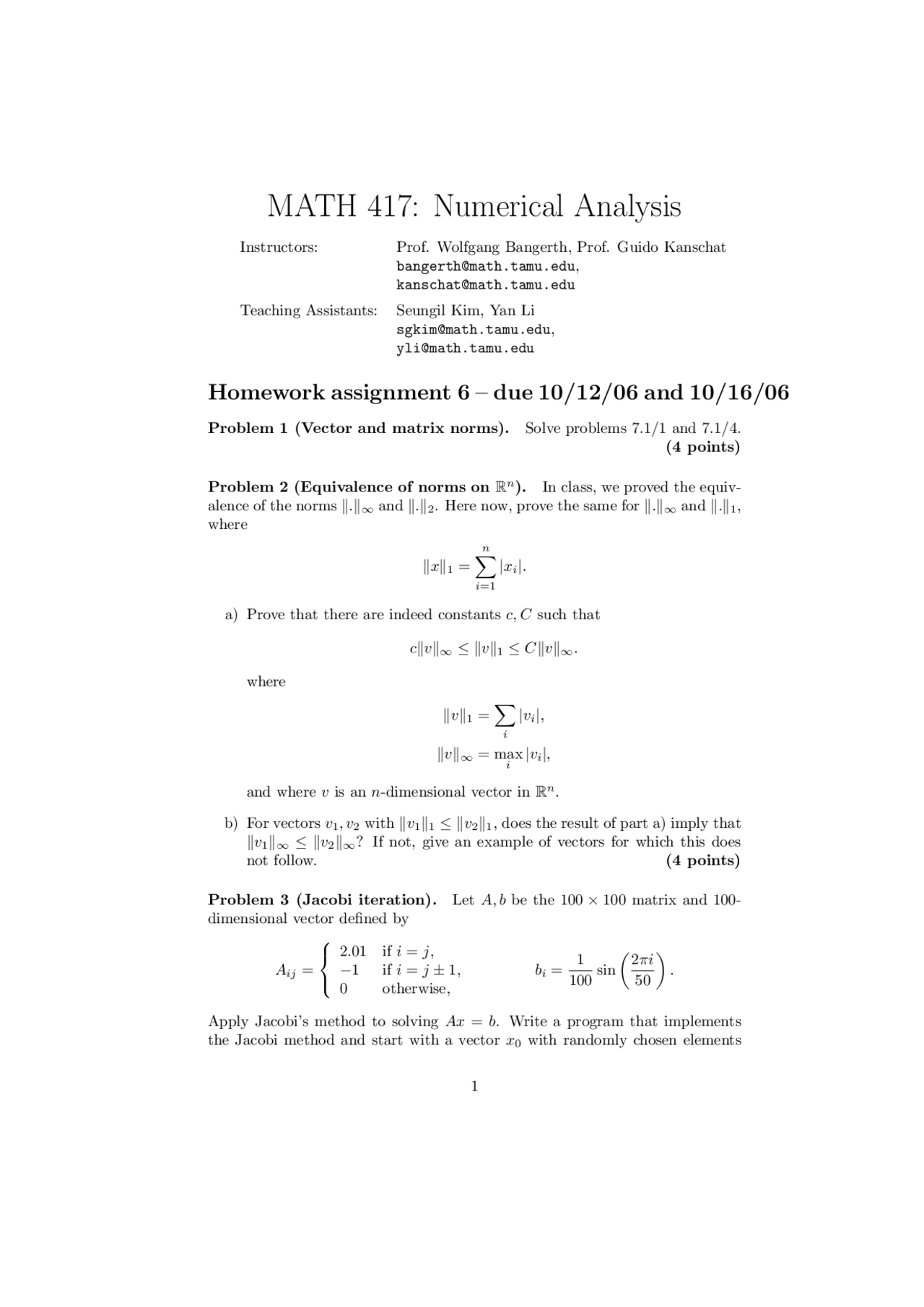Homework 5 Numerical Methods Math 417 Docsity