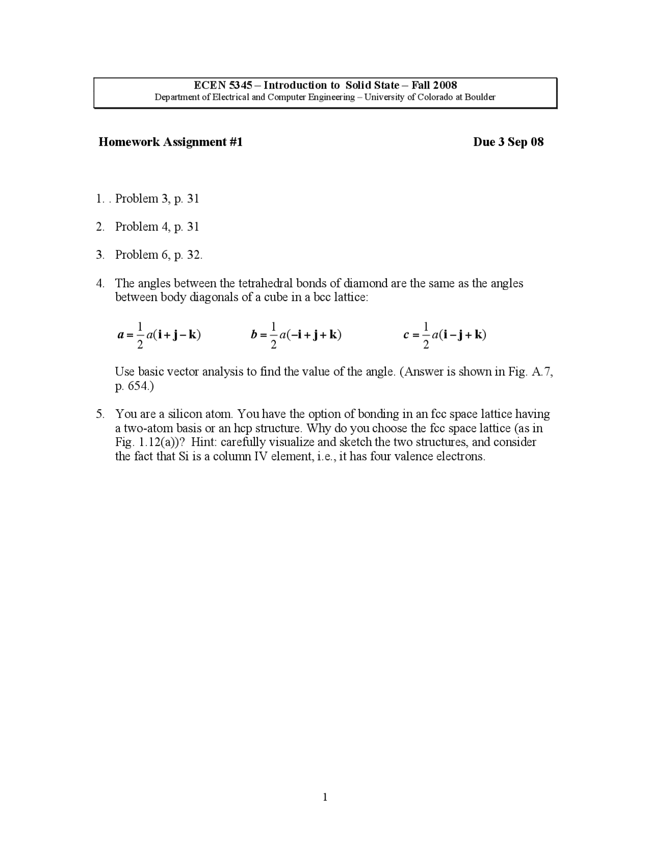 Homework 1 Problems Introduction To Solid State Ecen 5345 Docsity