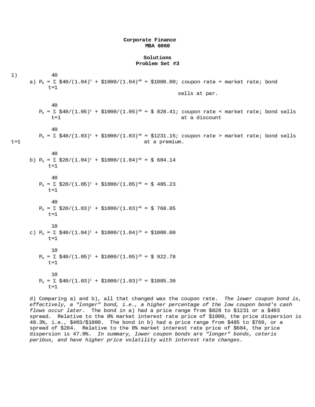 Corporate Finance Problem Set 3 With Solutions Mbac 6060 Docsity