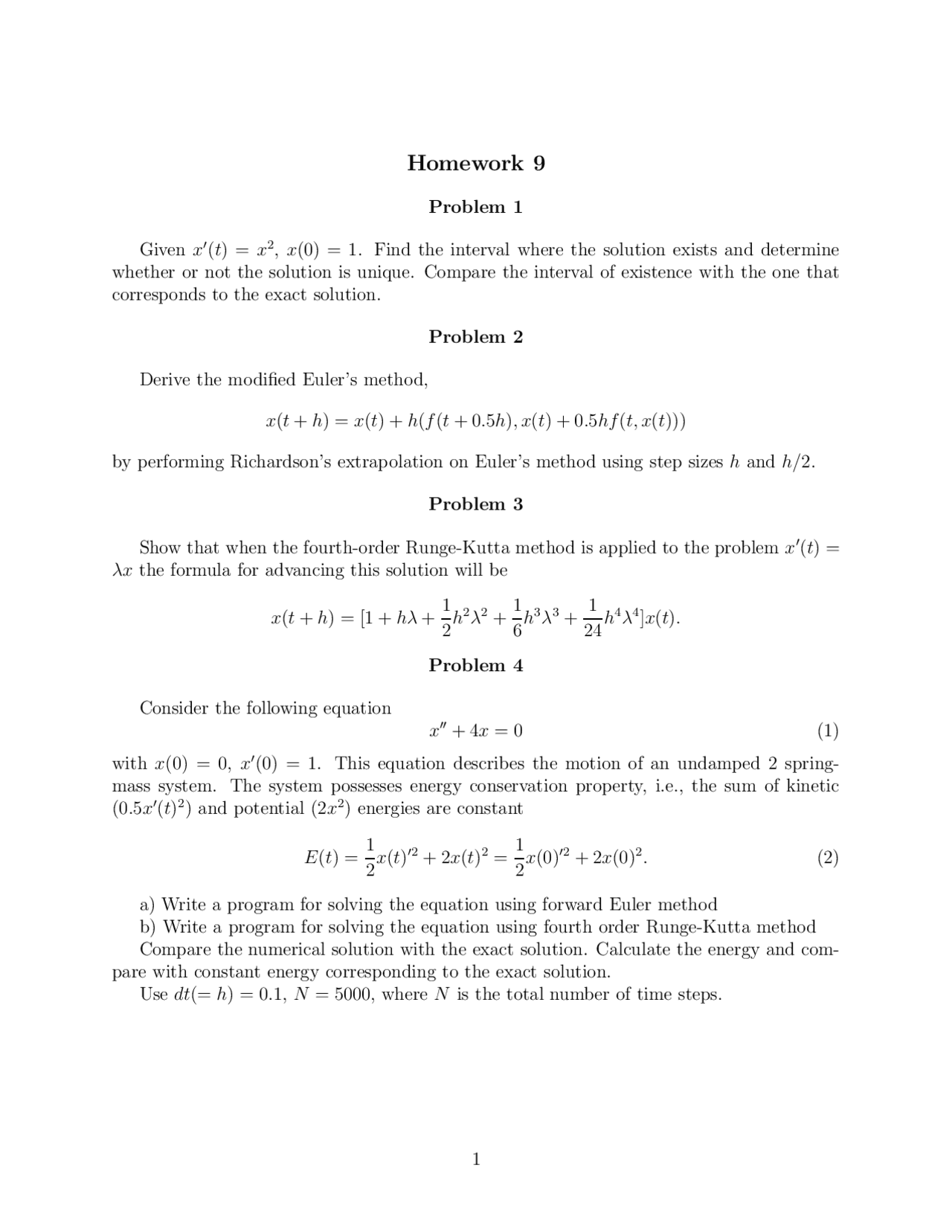 Homework 9 Numerical Analysis Math 609 Docsity