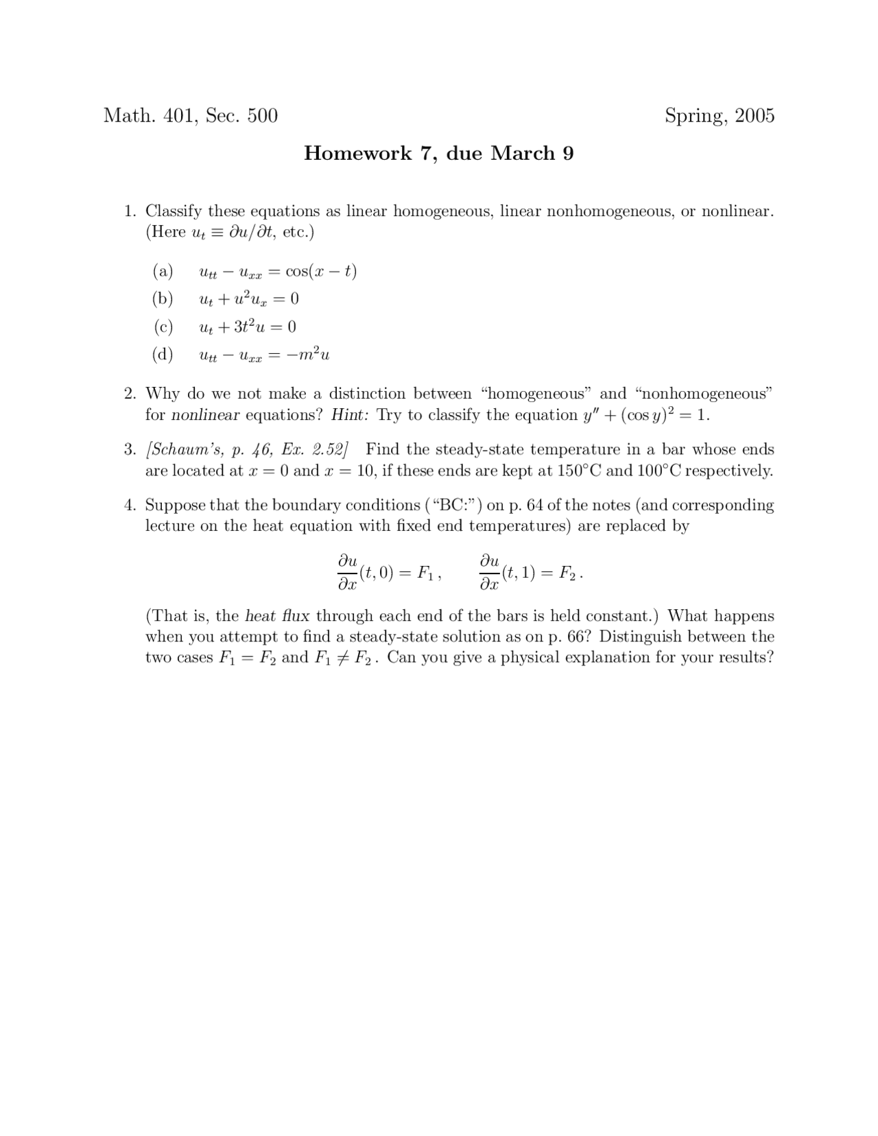 Advanced Engineering Mathematics Assignment 7 Math 401 Docsity