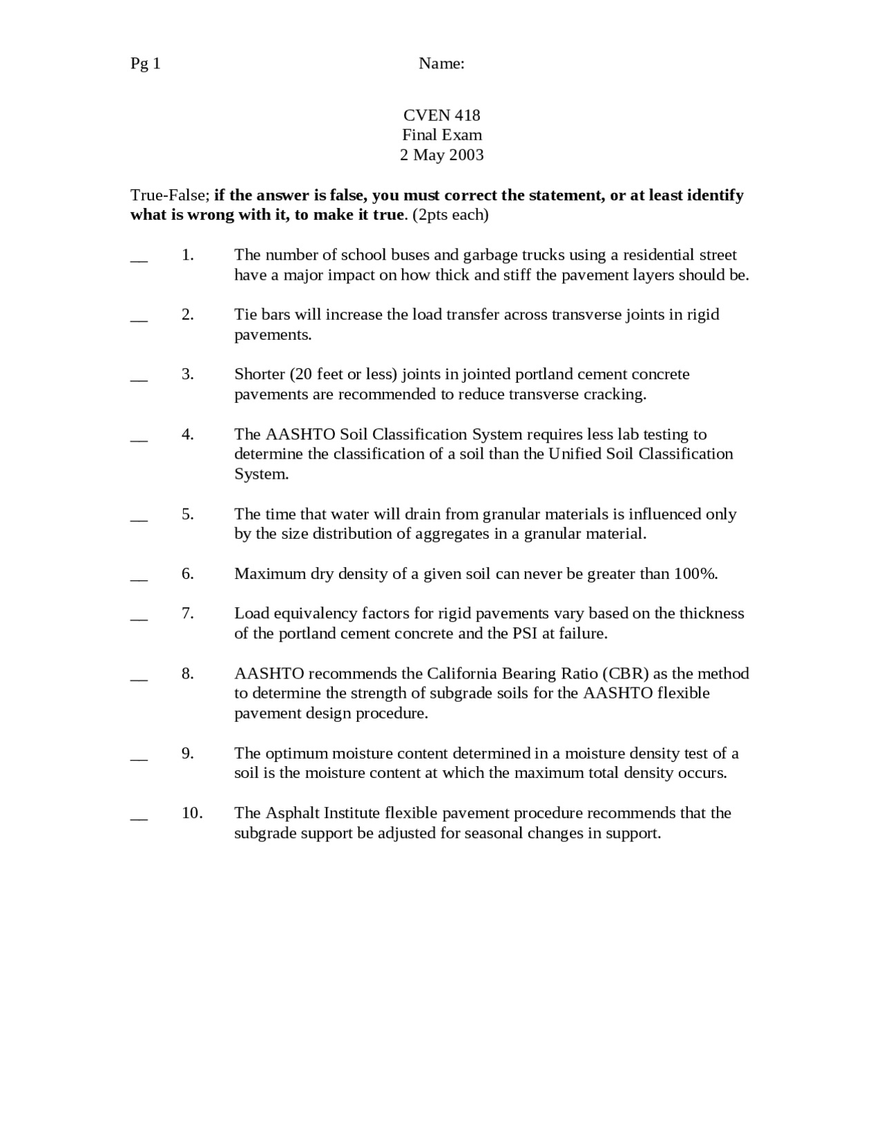 Highway Materials And Pavement Design Final Exam Cven 418 Docsity