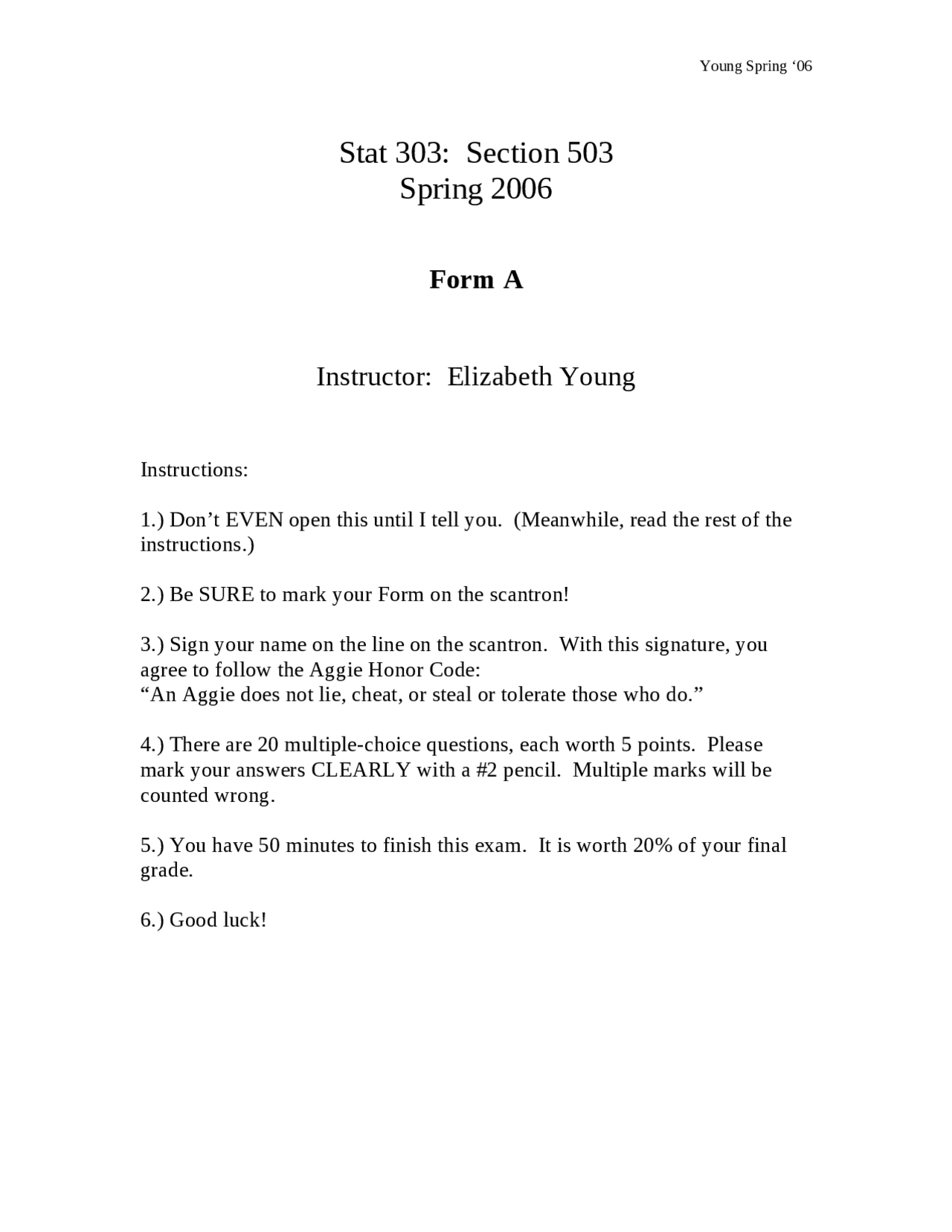 20 Questions With Answer Of Statistical Methods Exam Stat 303 Docsity