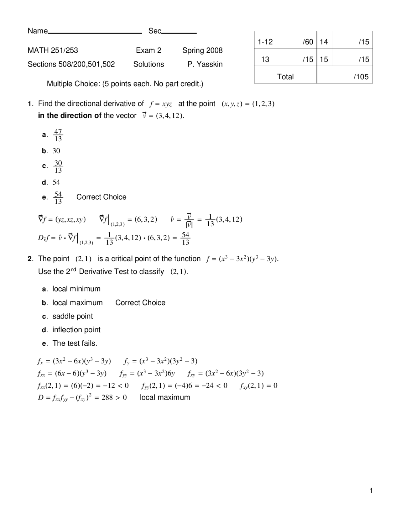 15 Questions With Solution Of Engineering Math Iii Exam 2 Math 251