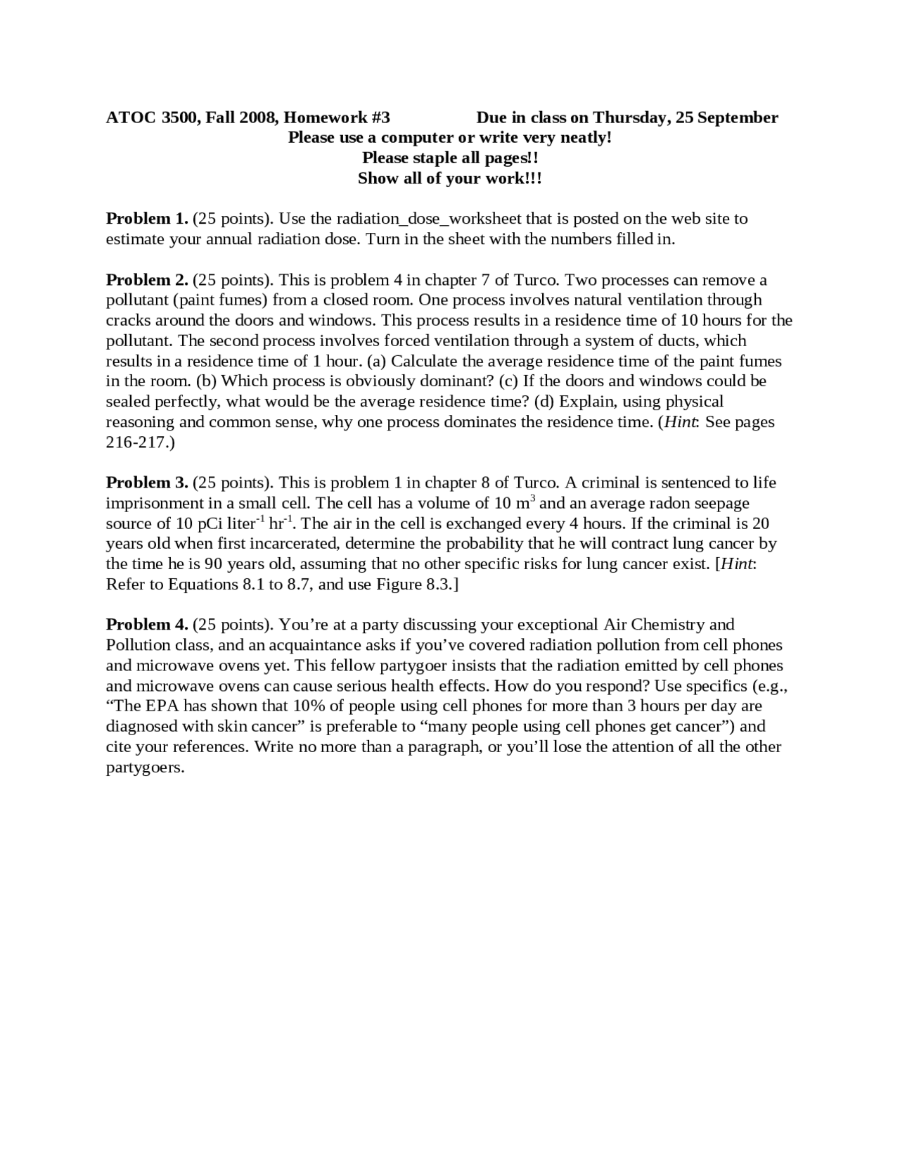 Homework 3 Air Chemistry And Pollution Fall 2008 Atoc 3500 Docsity